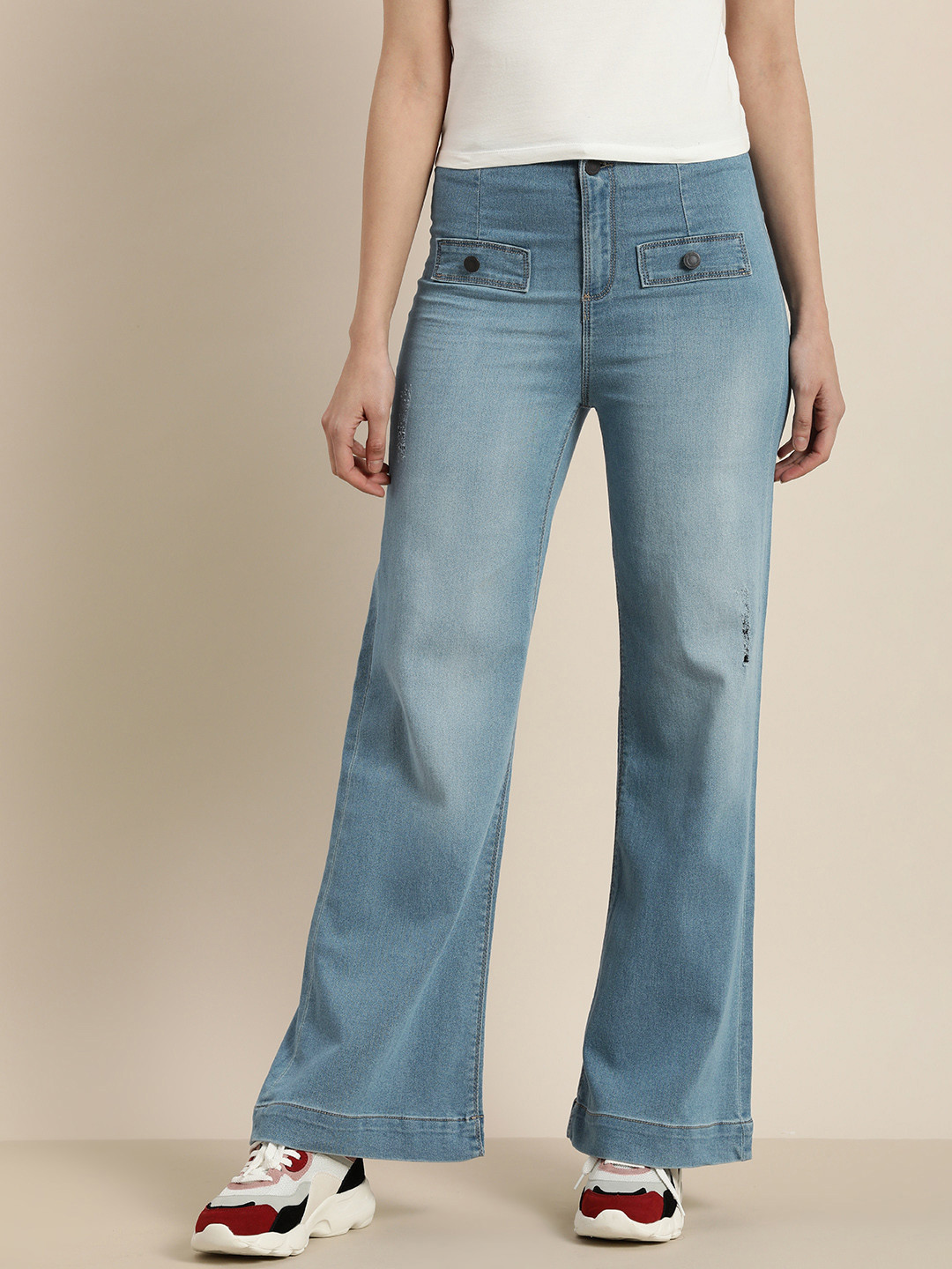 Buy Moda Rapido Wide Leg Light Fade Stretchable Jeans - Jeans for Women ...