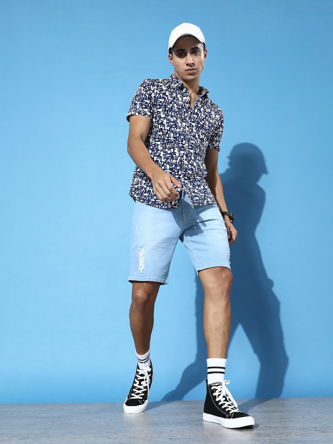 Buy Moda Rapido Men Navy Blue Slim Fit Opaque Printed Resort Fantasy ...