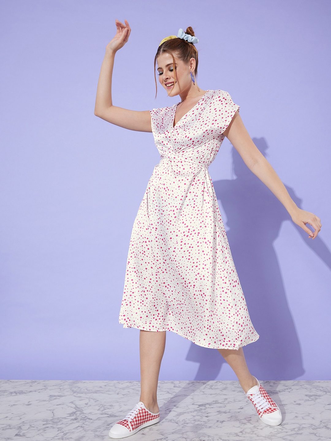 Buy Mast And Harbour Snow White And Fuchsia Pink Floral A Line Midi Dress