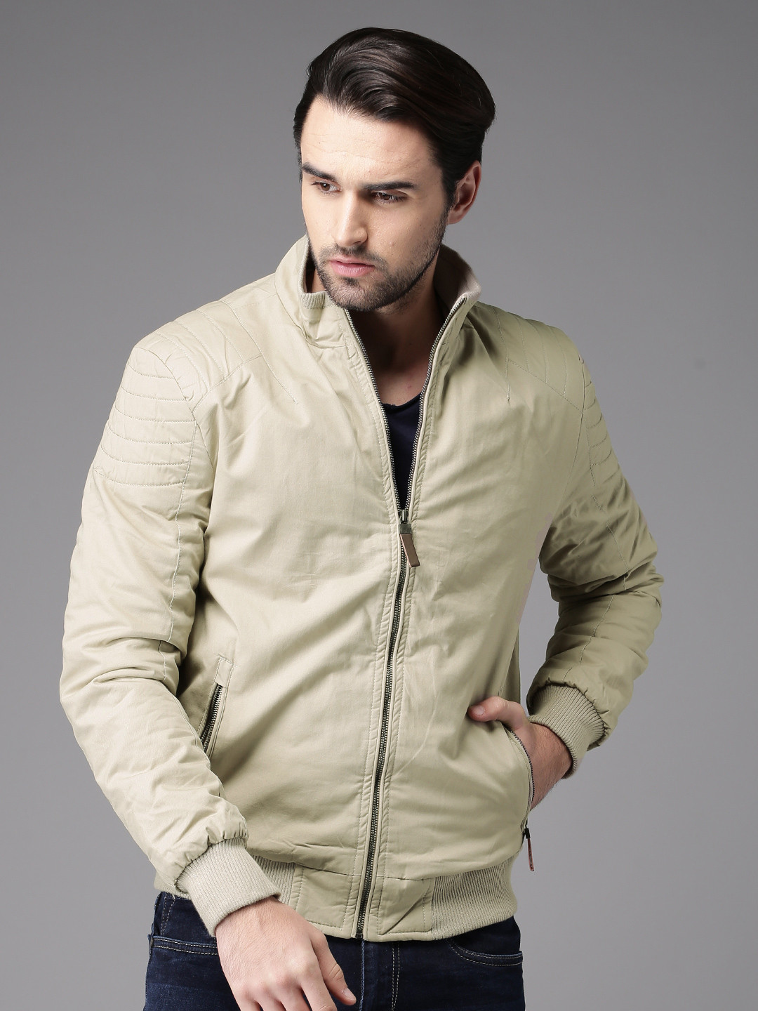 Buy HERE&NOW Men Beige Solid Padded Jacket - Jackets for Men 2118806 ...