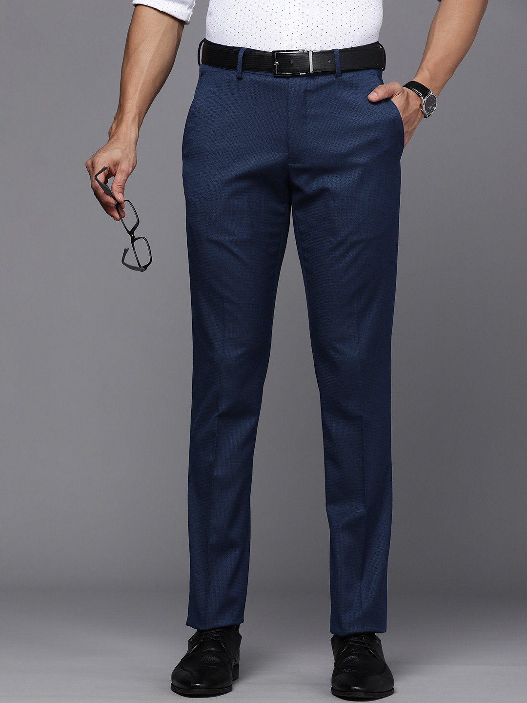 Buy Louis Philippe Men Self Design Textured Super Slim Fit Formal ...