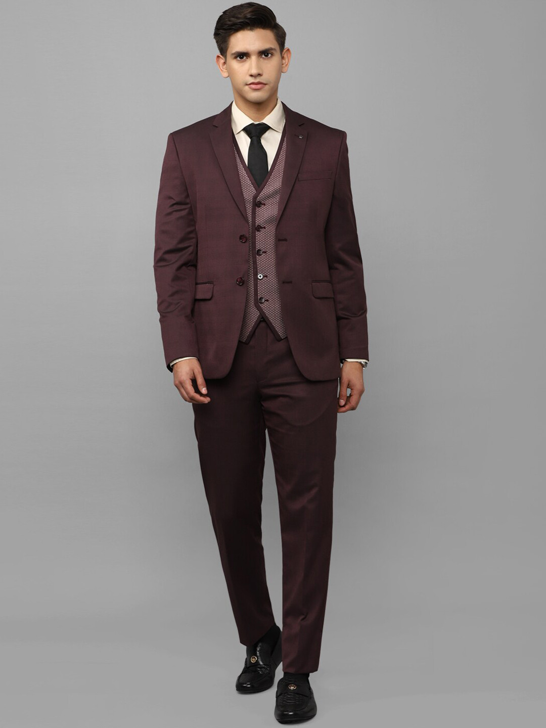 Buy Louis Philippe Men Self Design Slim Fit Single Breasted Formal ...