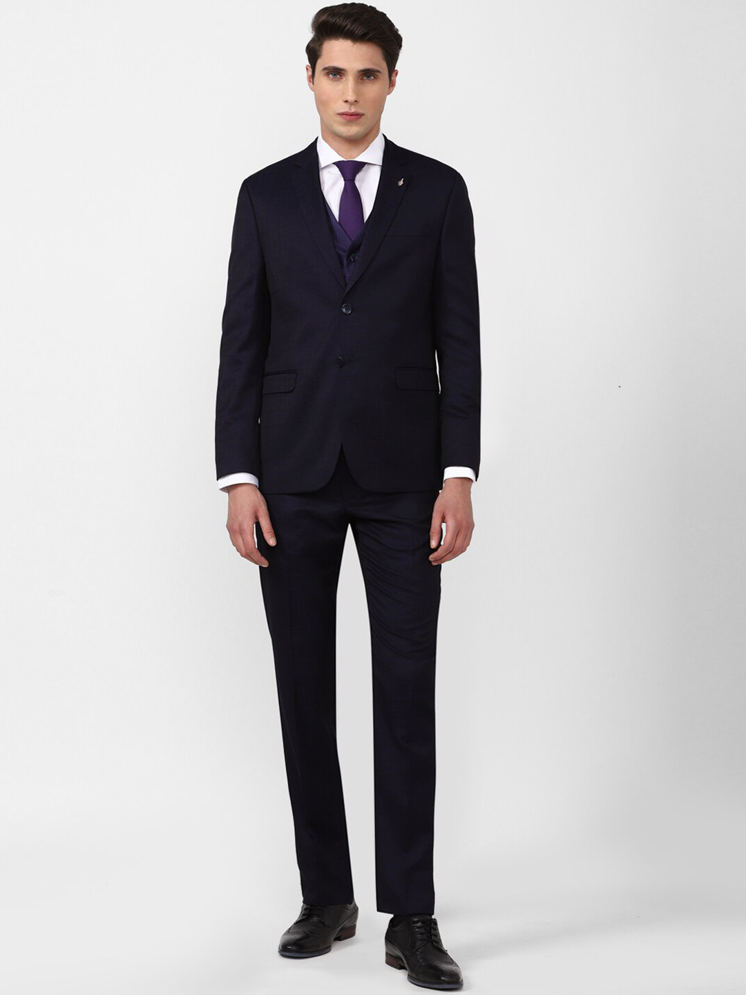 Buy Van Heusen Men Self Design Slim Fit Single Breasted 3 Piece Formal ...