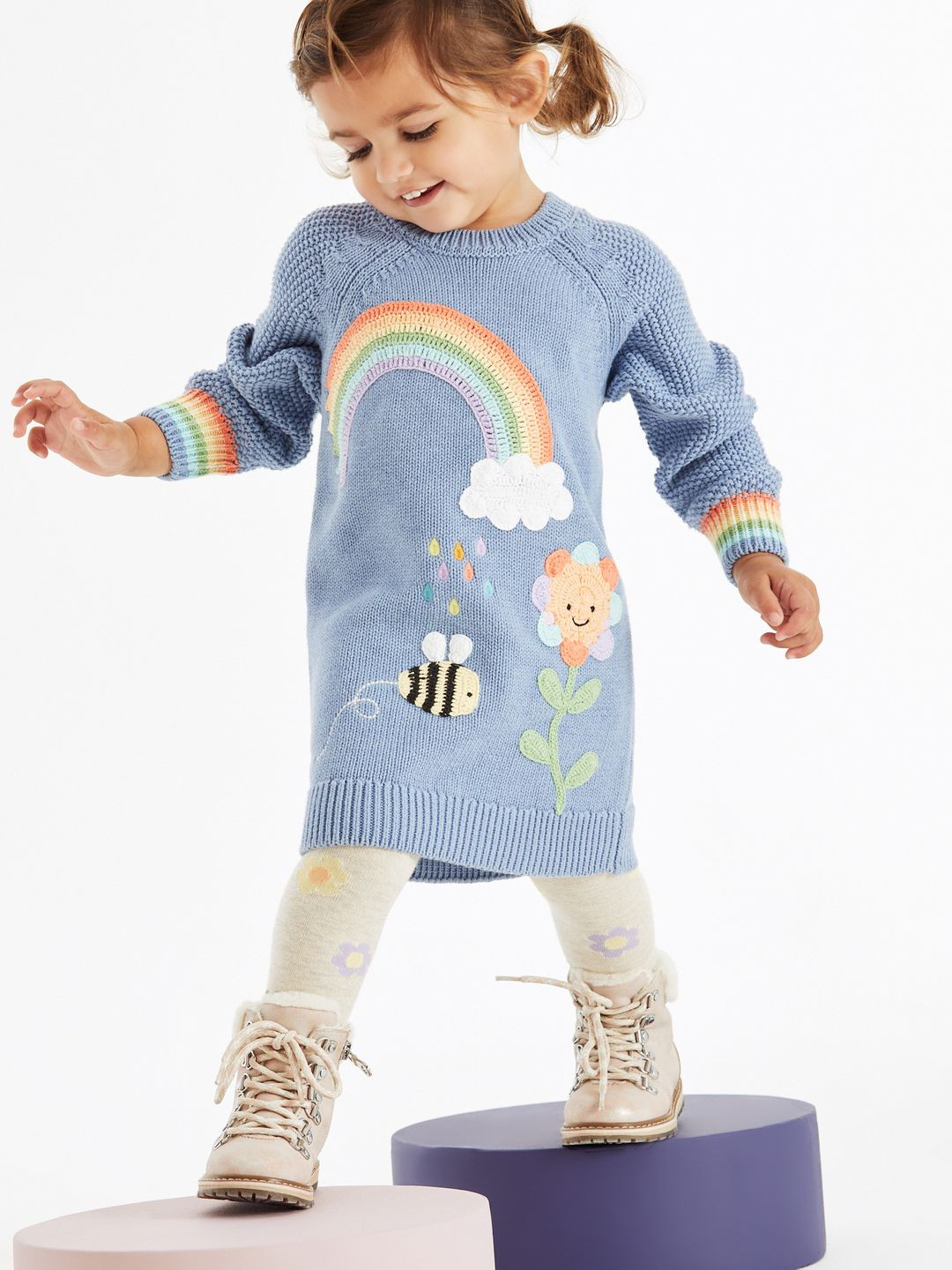 Buy NEXT Girls Cable Knit Embroidered Detail Pure Cotton Sweater Dress ...