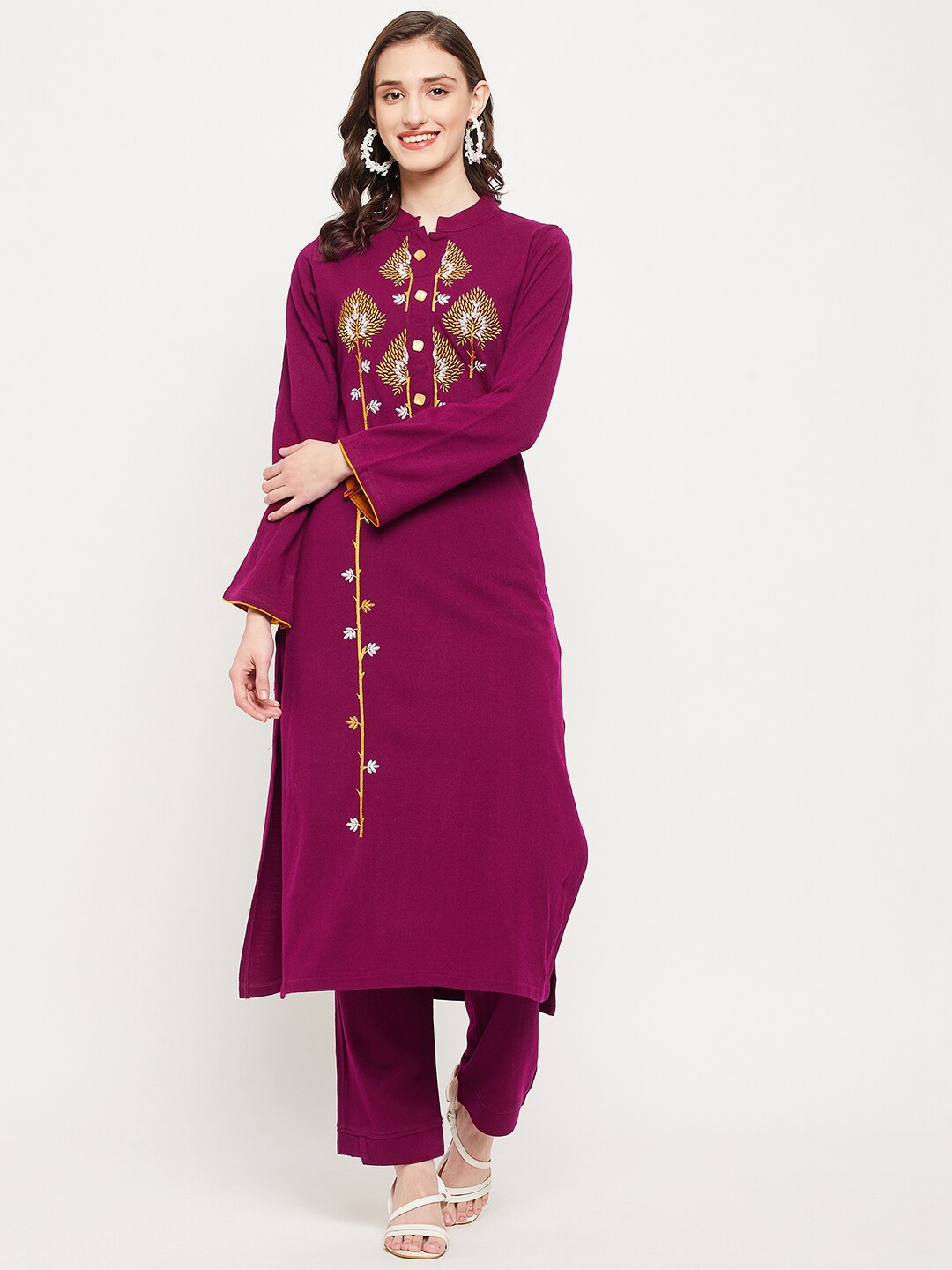 Buy Zigo Winter Wear Floral Embroidered Thread Work Kurta With Trousers