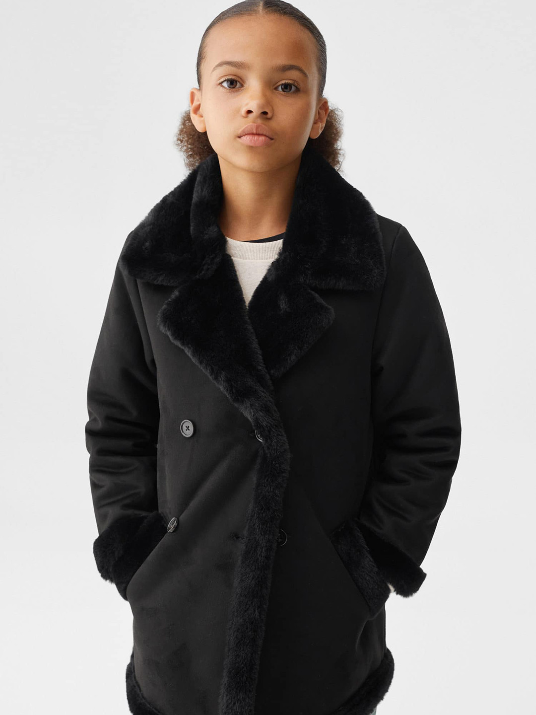 Buy Mango Kids Girls Faux Fur Trim Overcoat - Coats for Girls 21198606 ...