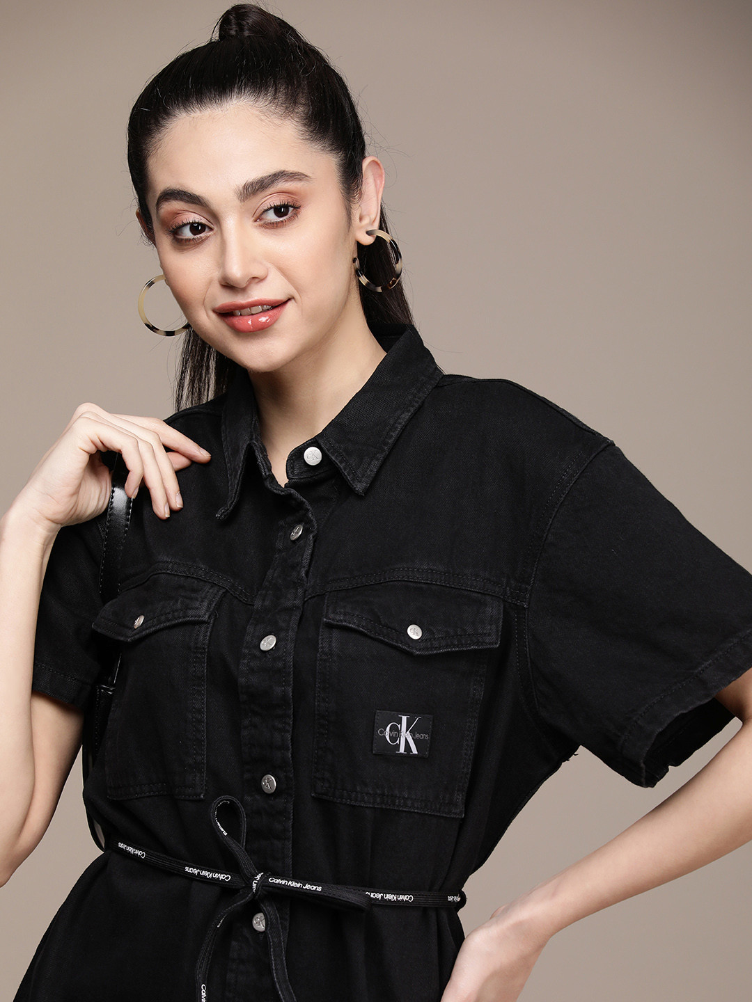 Buy Calvin Klein Jeans Washed Denim Shirt Dress With Belt - Dresses for Women 21199976 | Myntra