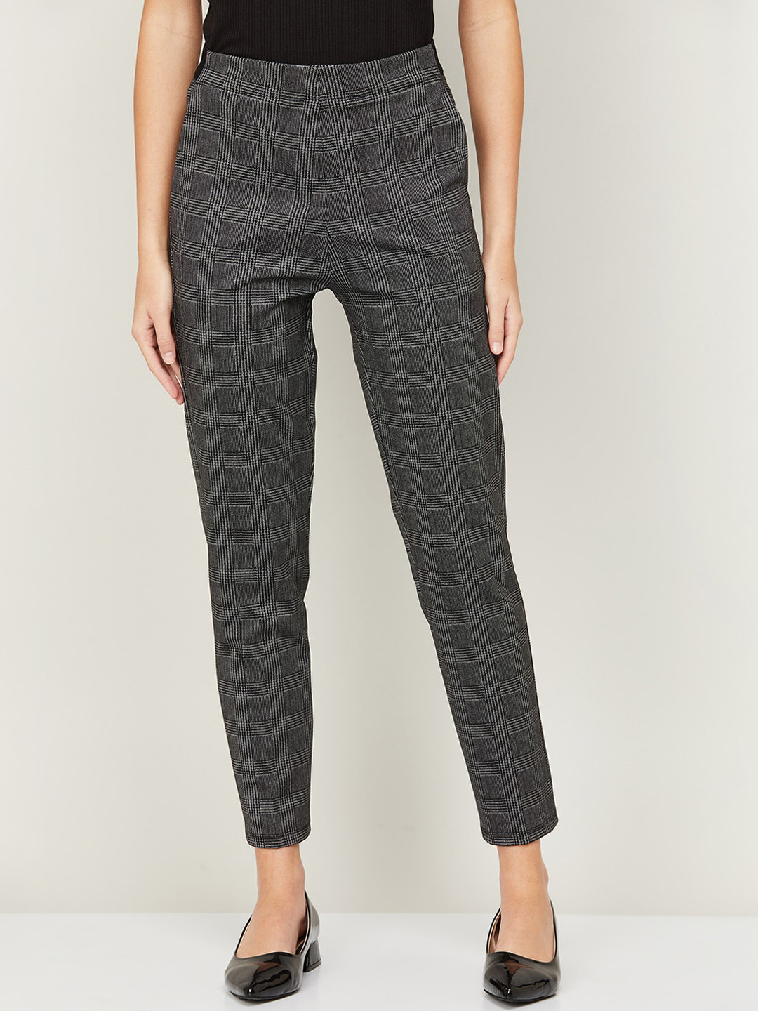 Buy CODE By Lifestyle Women Checked Slim Fit Easy Wash Trousers ...