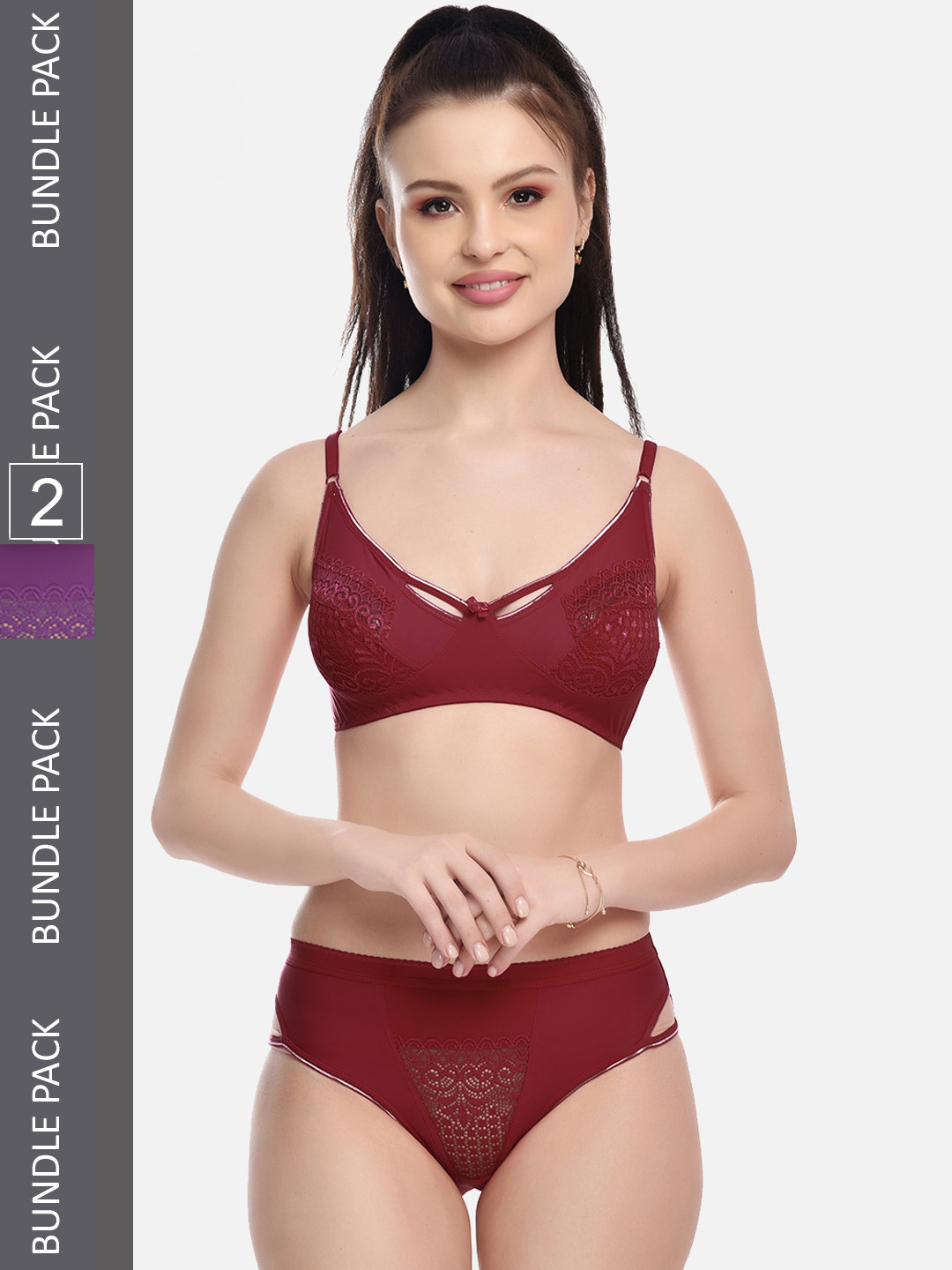 Buy FIMS Pack Of 2 Self Designed Lace Lingerie Set - Lingerie Set for Women 21201832 | Myntra
