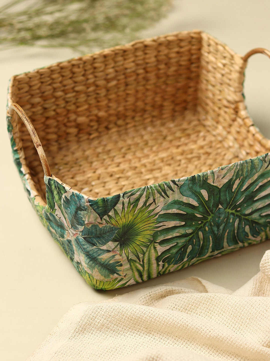 Buy HABERE INDIA Green & Beige Printed Jute Vegetable Bascket - Fruit ...