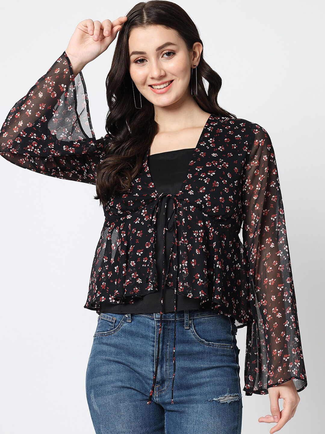Buy CHARMGAL Floral Printed Chiffon Empire Crop Top - Tops for Women ...