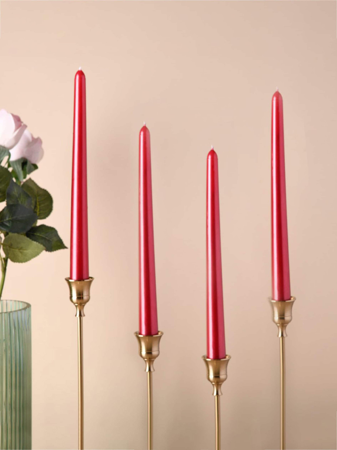Buy Nestasia Pack Of 4 Red Smooth Taper Candles - Candles for Unisex ...