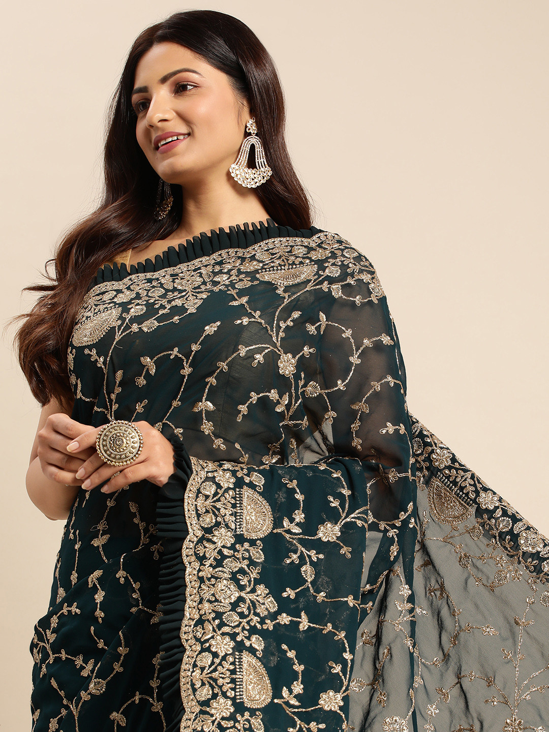 Buy Kasee Floral Zari Pure Georgette Saree - Sarees for Women 21209316 ...