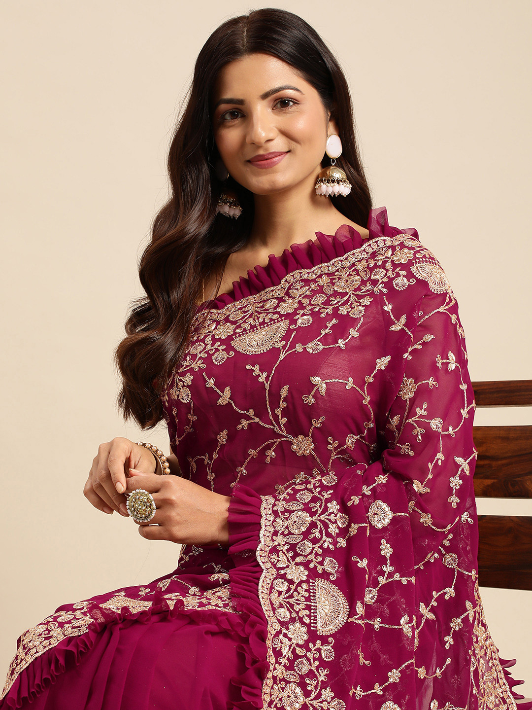 Buy Kasee Floral Zari Pure Georgette Saree - Sarees for Women 21209322 ...