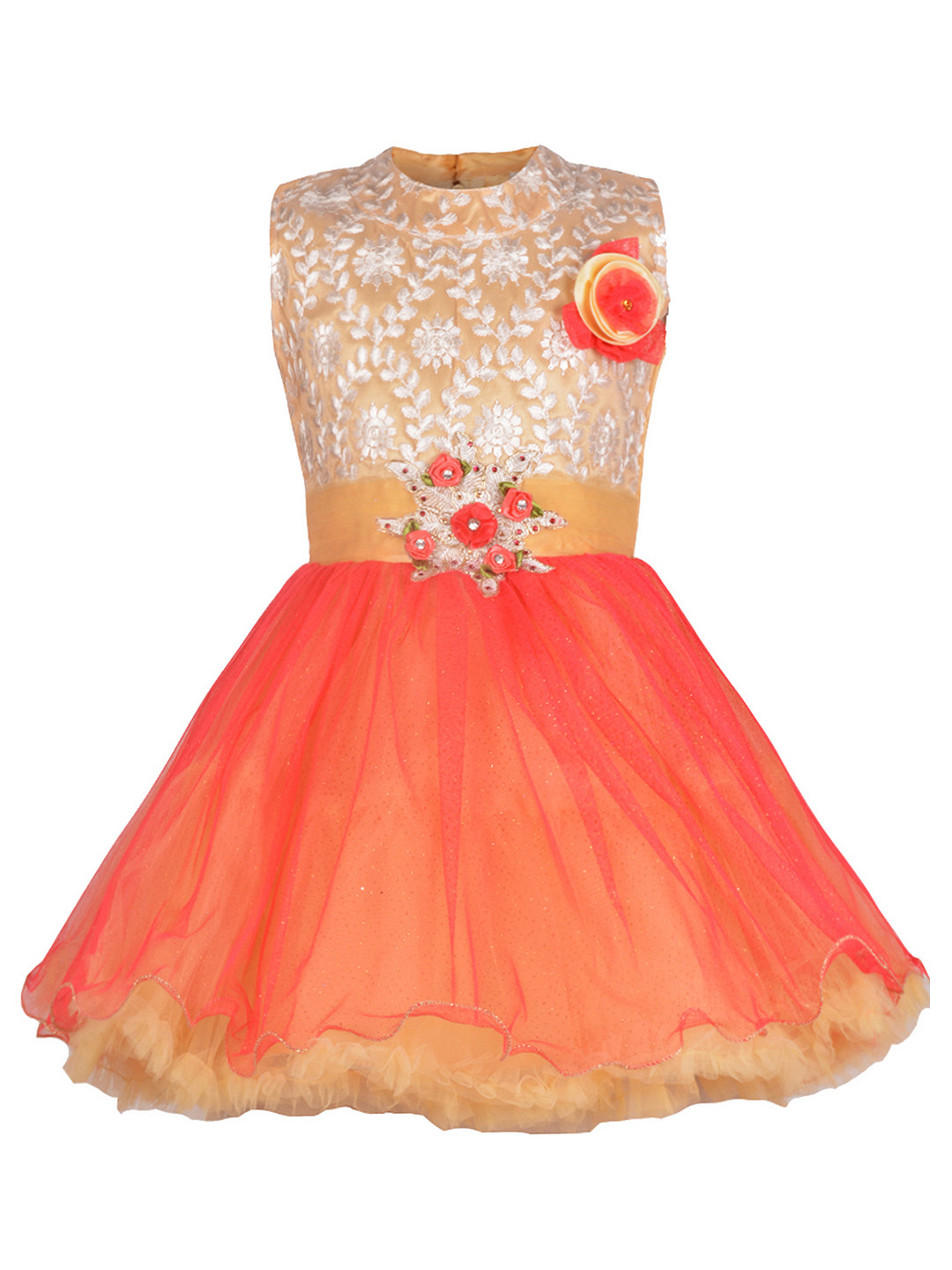 Buy Aarika Girls Peach Coloured & Beige Self Design Fit And Flare Dress ...