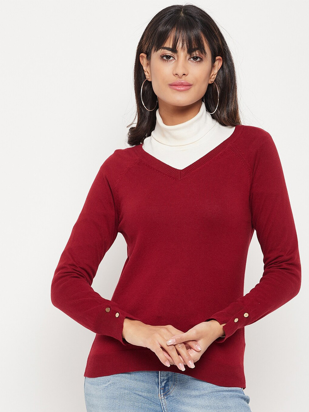 Buy Madame V Neck Pullover Ribbed Acrylic Sweaters - Sweaters for Women ...