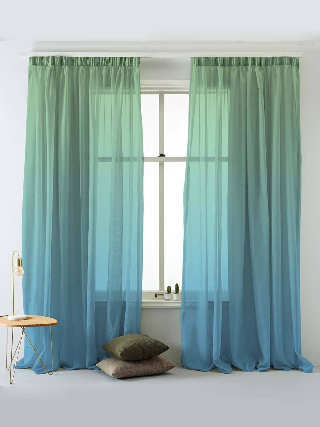 Buy SPACES Set Of 2 Blue Elegent Ombre Print Sheer Semi Transparent ...
