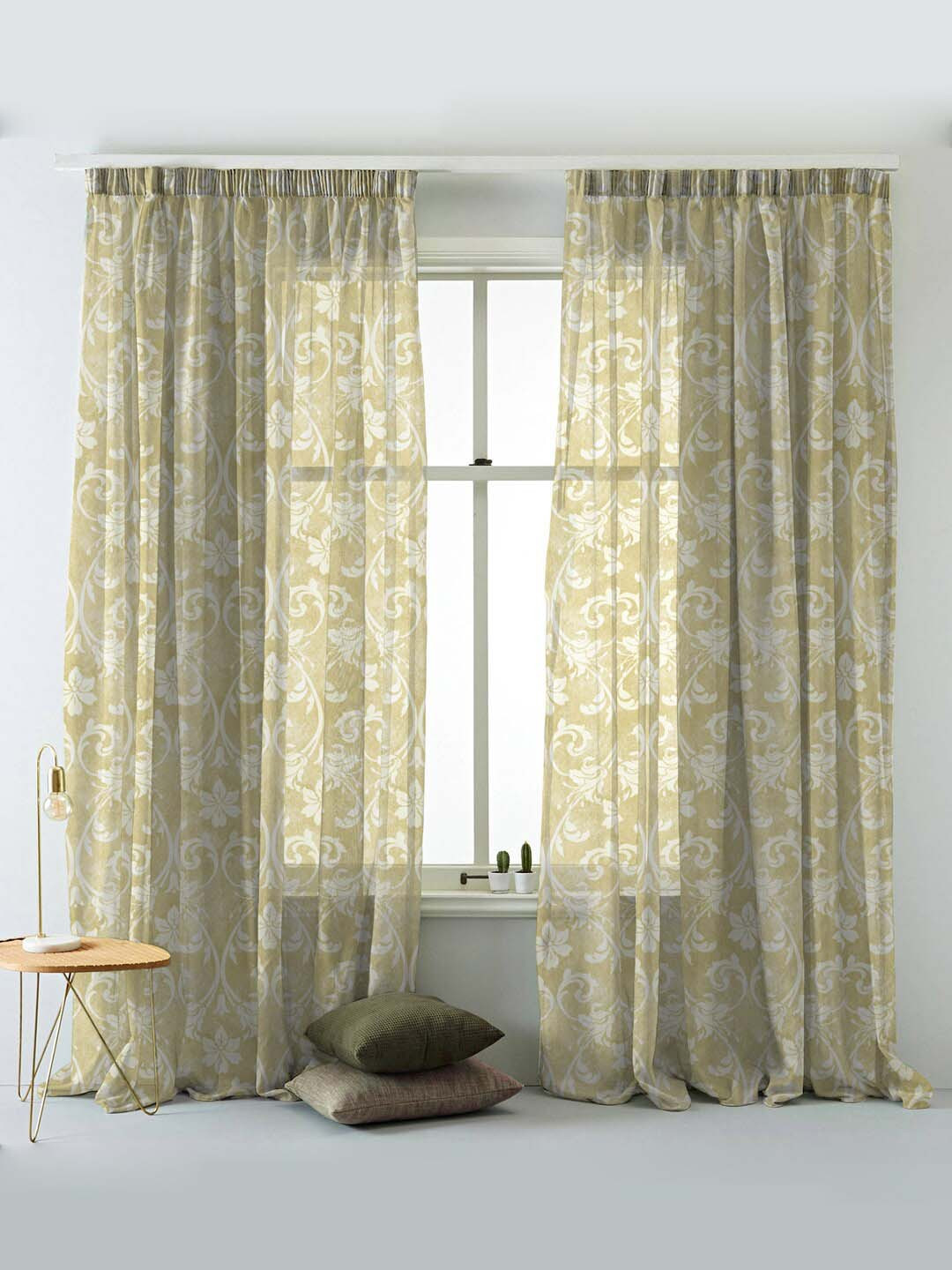 Buy SPACES Set Of 2 Yellow Elegent Ethnic Print Sheer Semi Transparent ...