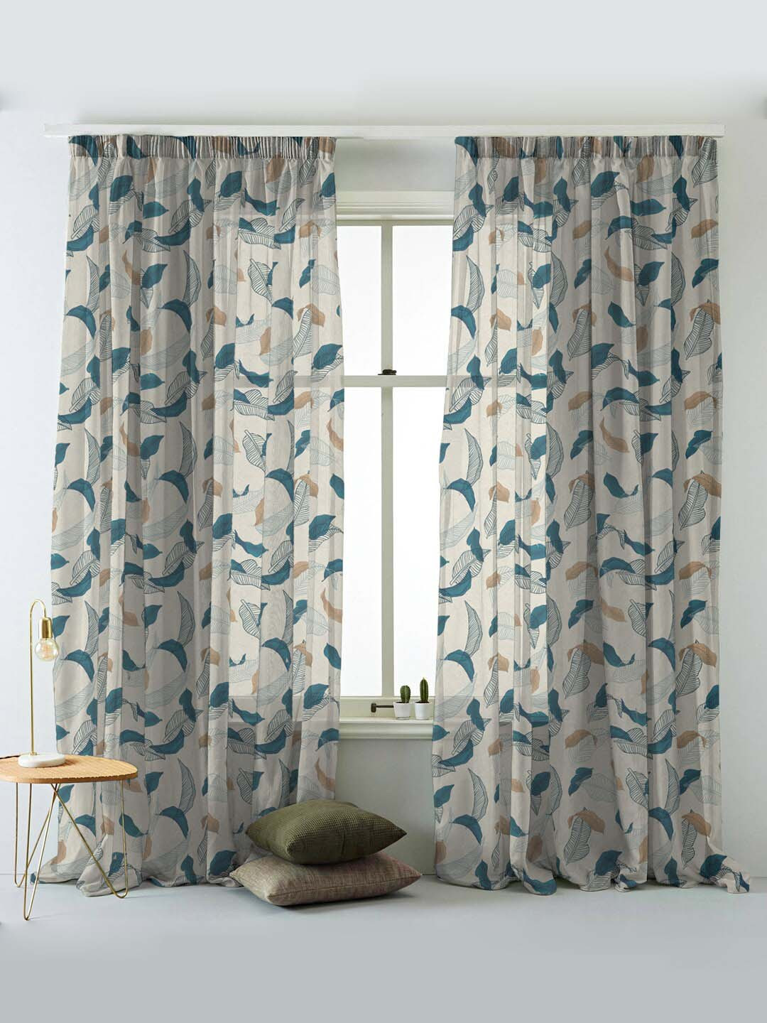 Buy SPACES Set Of 2 Teal Elegent Freedom Print Sheer Semi Transparent ...