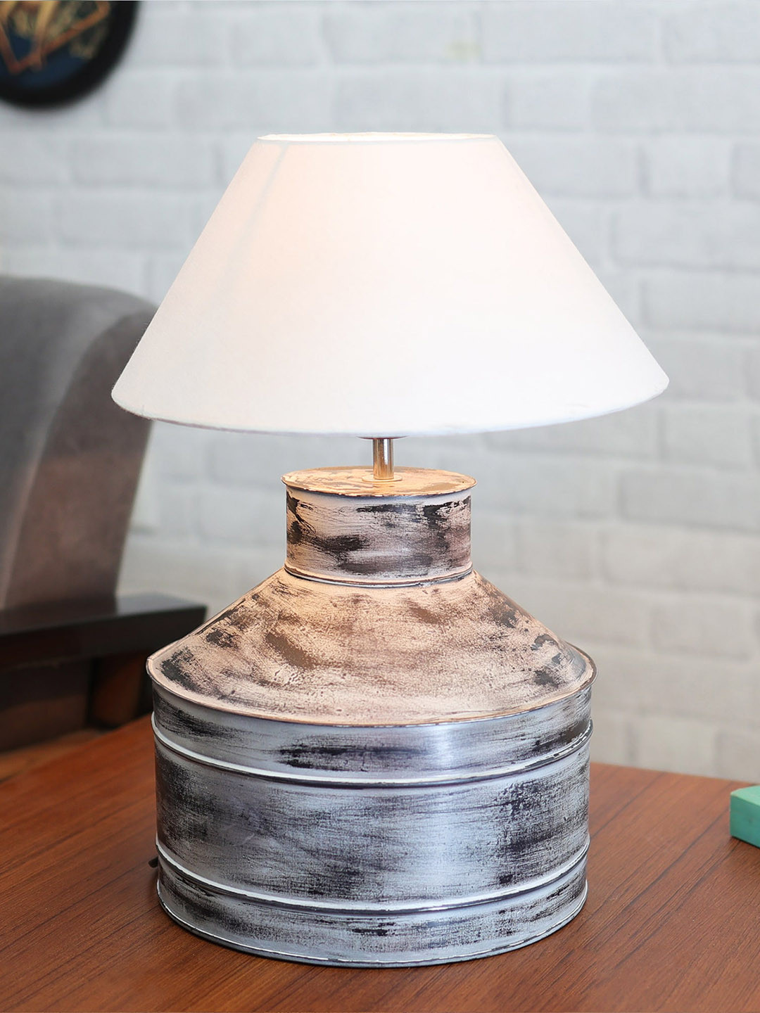 Buy Homesake Rustic Milk Gagar Whitewash Finish Electric Table Lamp ...