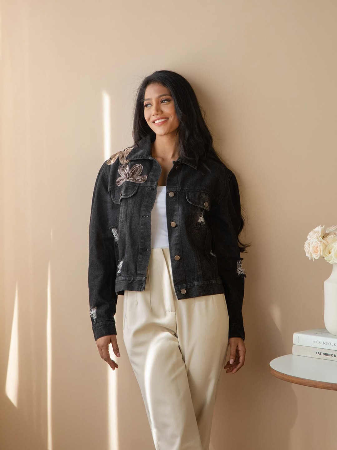 Buy Rhe Ana Women Lightweight Denim Jacket With Embroidered - Jackets ...