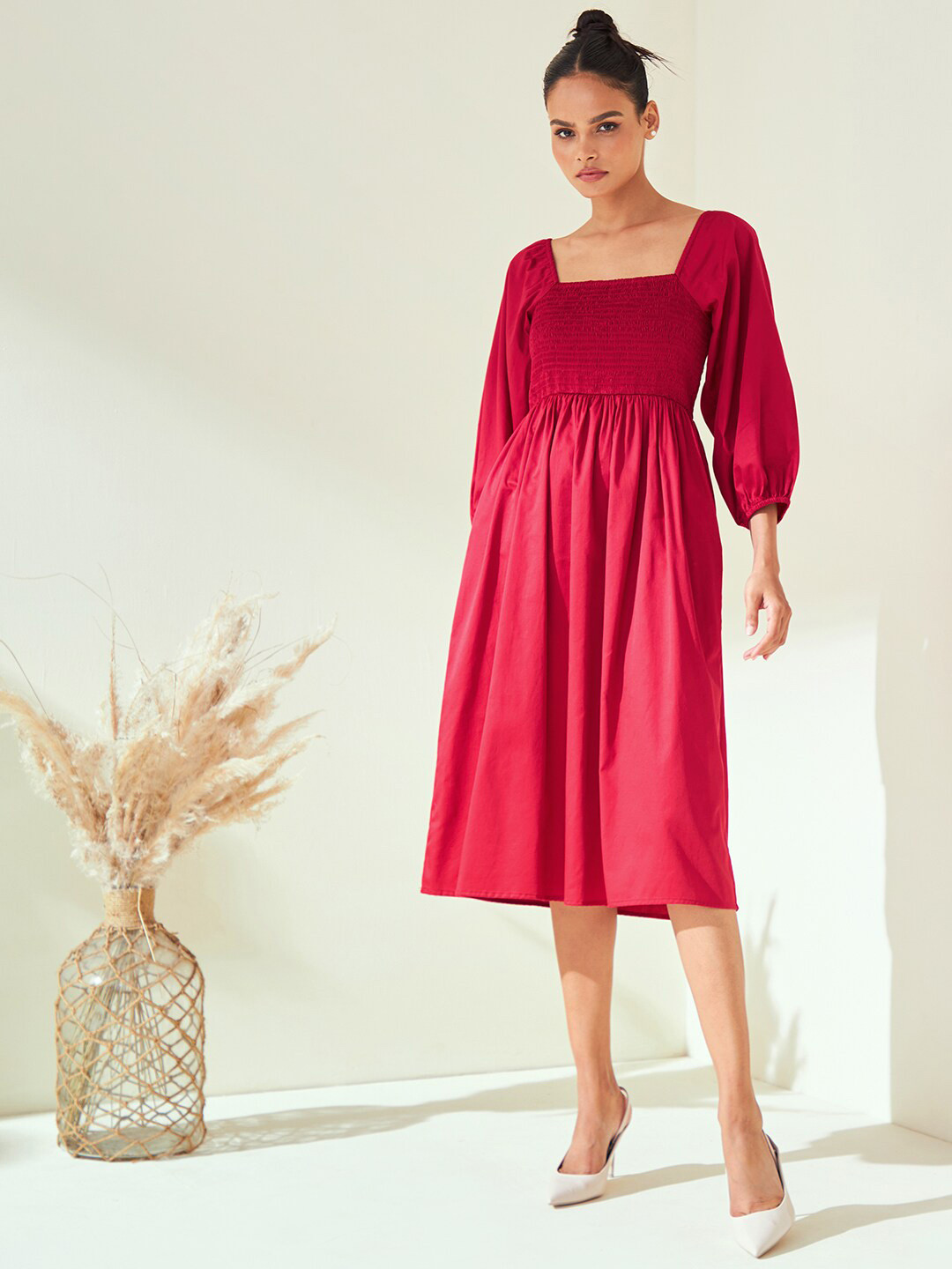 Buy Femella Smocked Midi Dress - Dresses for Women 21220276 | Myntra