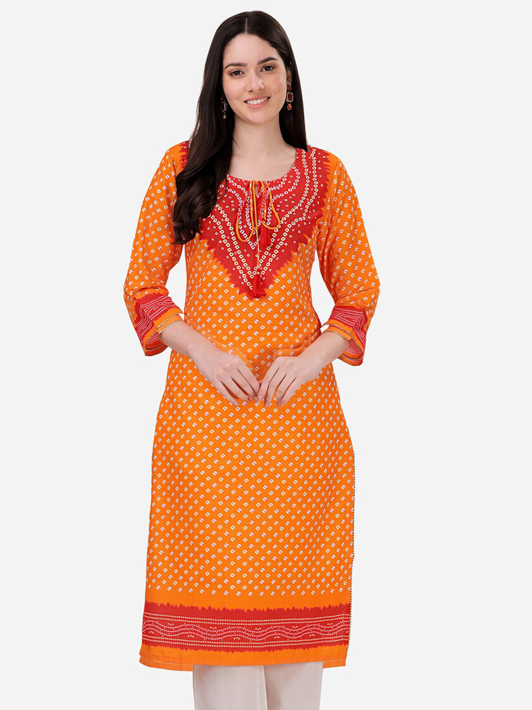 Buy HERE&NOW Women Bandhani Printed Gotta Patti Kurta - Kurtas for ...