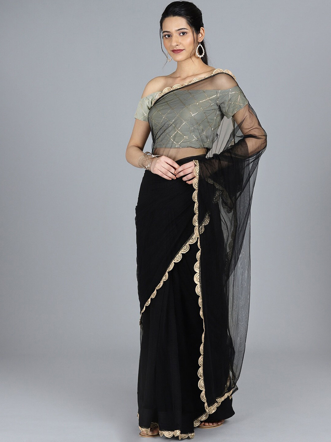 Buy Ethnovog Embellished Off Shoulder Saree Blouse - Saree Blouse for ...