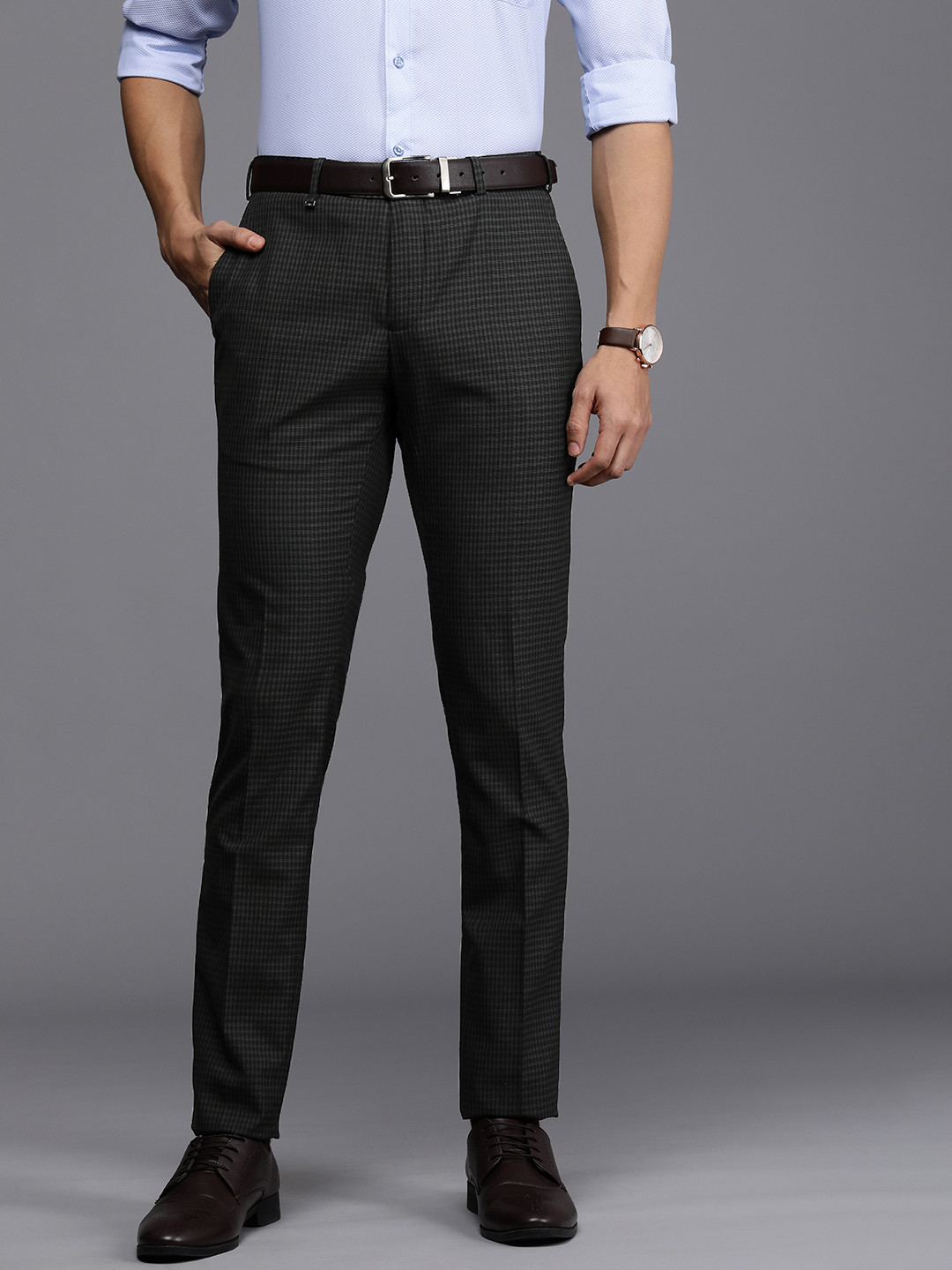 Buy Raymond Men Checked Italian Fit Formal Trousers - Trousers for Men ...