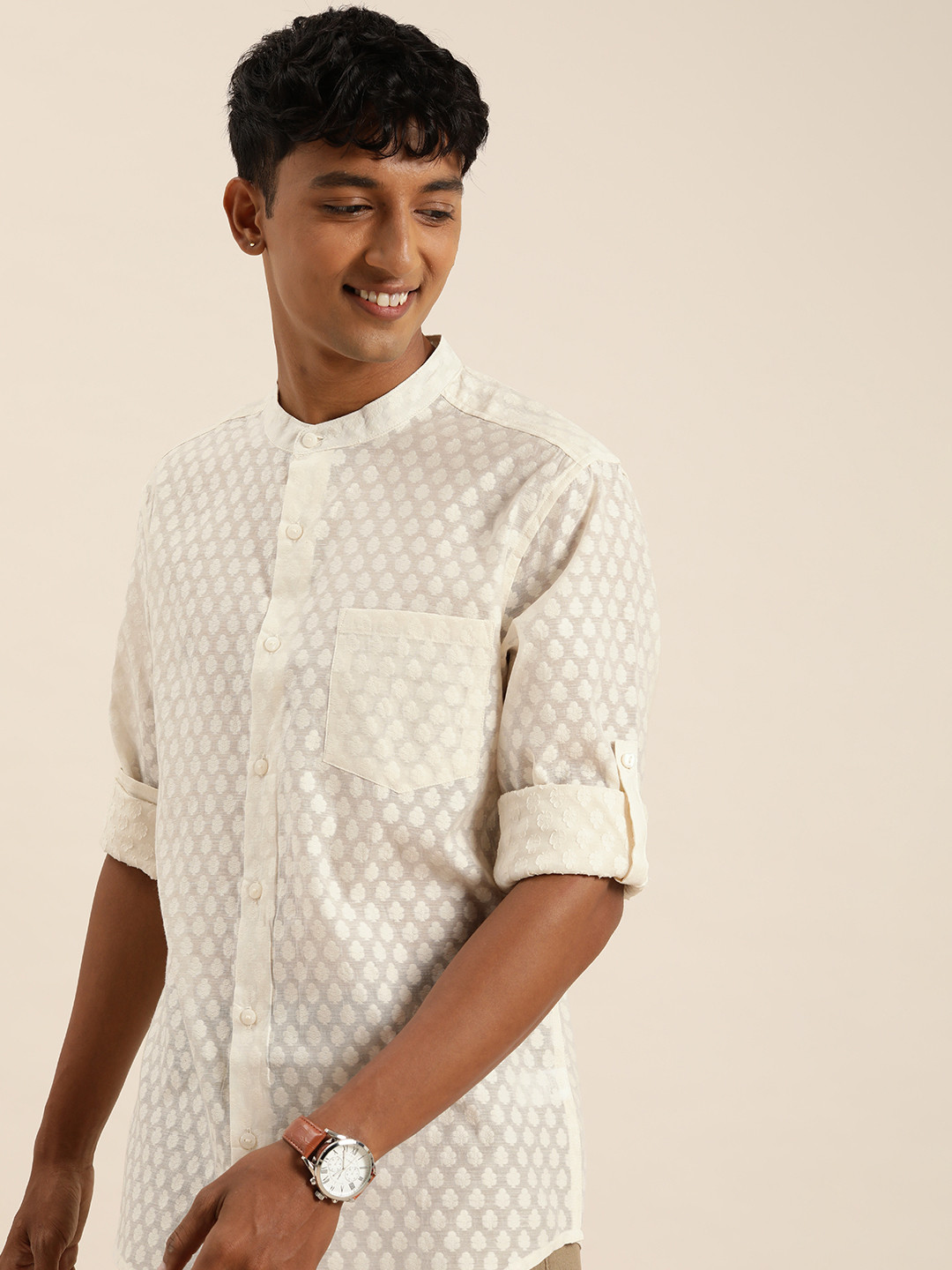 Buy Taavi Semi Sheer Cora Woven Design Casual Shirt - Shirts for Men ...