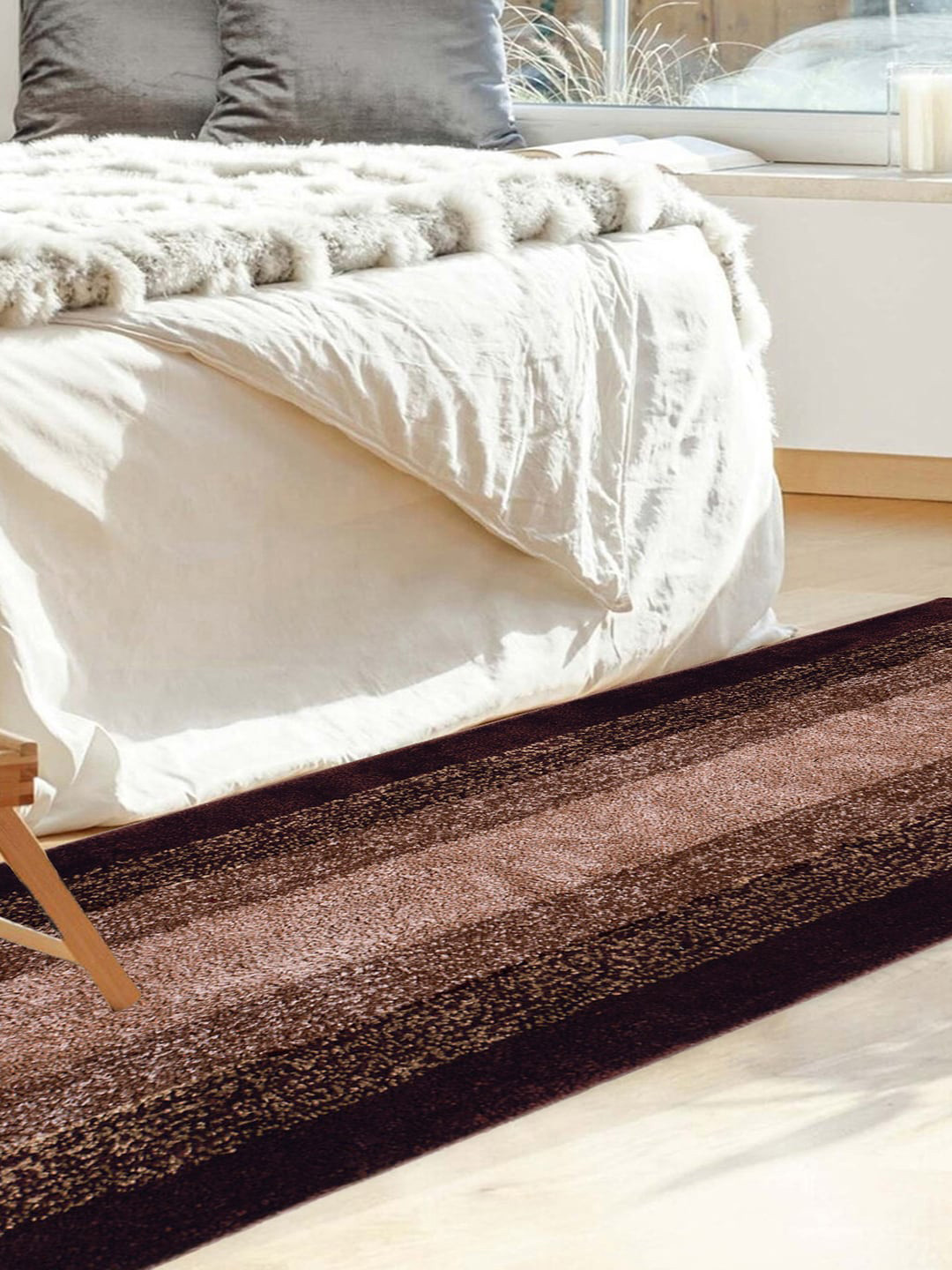 Buy Kuber Industries Brown Shaggy Carpet Polyester Bedside Runner Anti ...