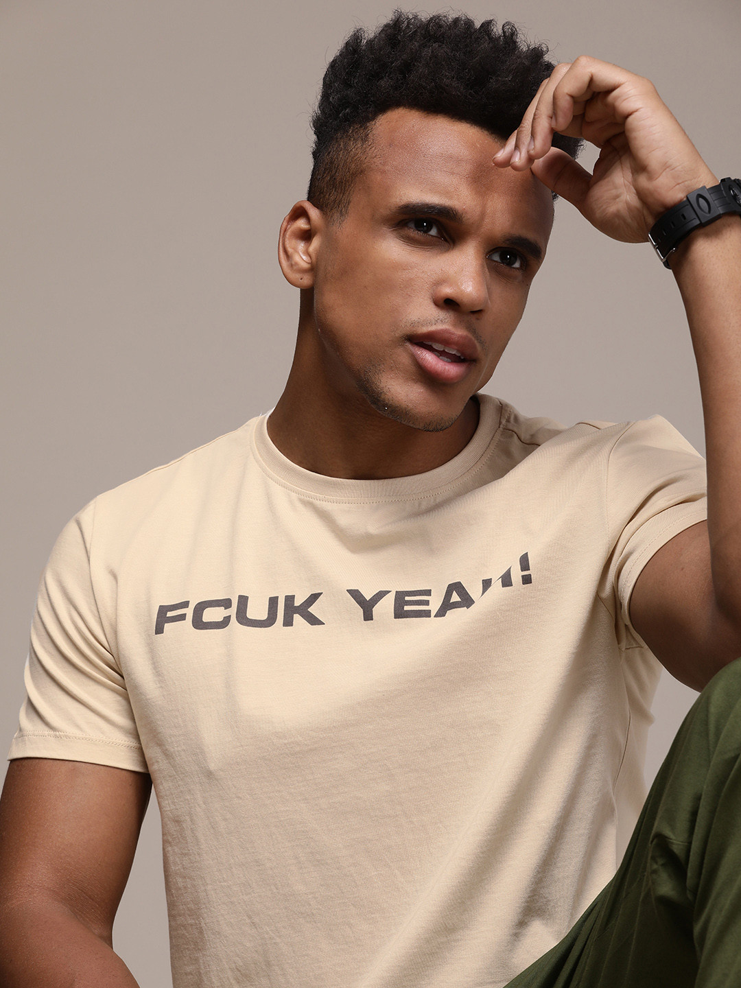 Buy FCUK Brand Logo Printed Pure Cotton T Shirt - Tshirts for Men ...