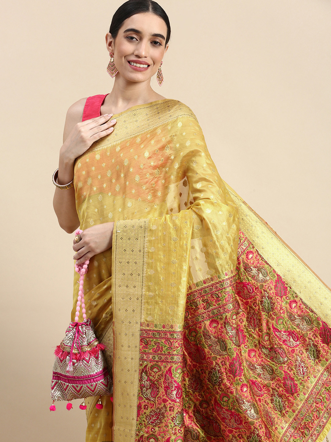 Buy MOHEY Ethnic Motifs Beads And Stones Saree - Sarees for Women ...