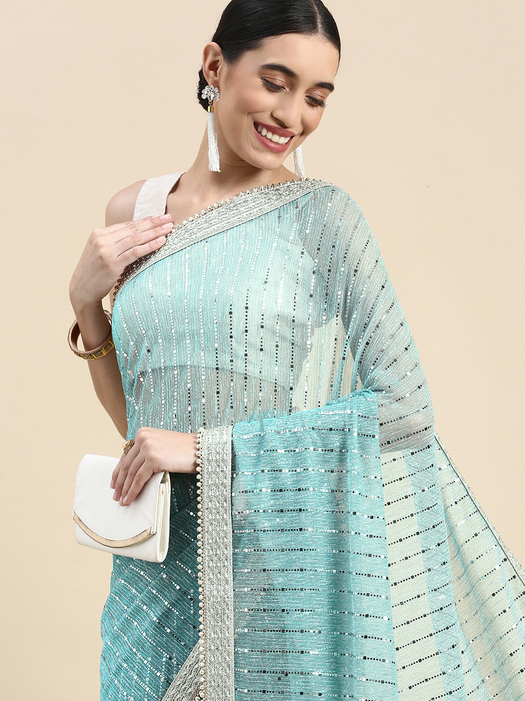Buy MOHEY Striped Gotta Patti Saree - Sarees for Women 21254736 | Myntra