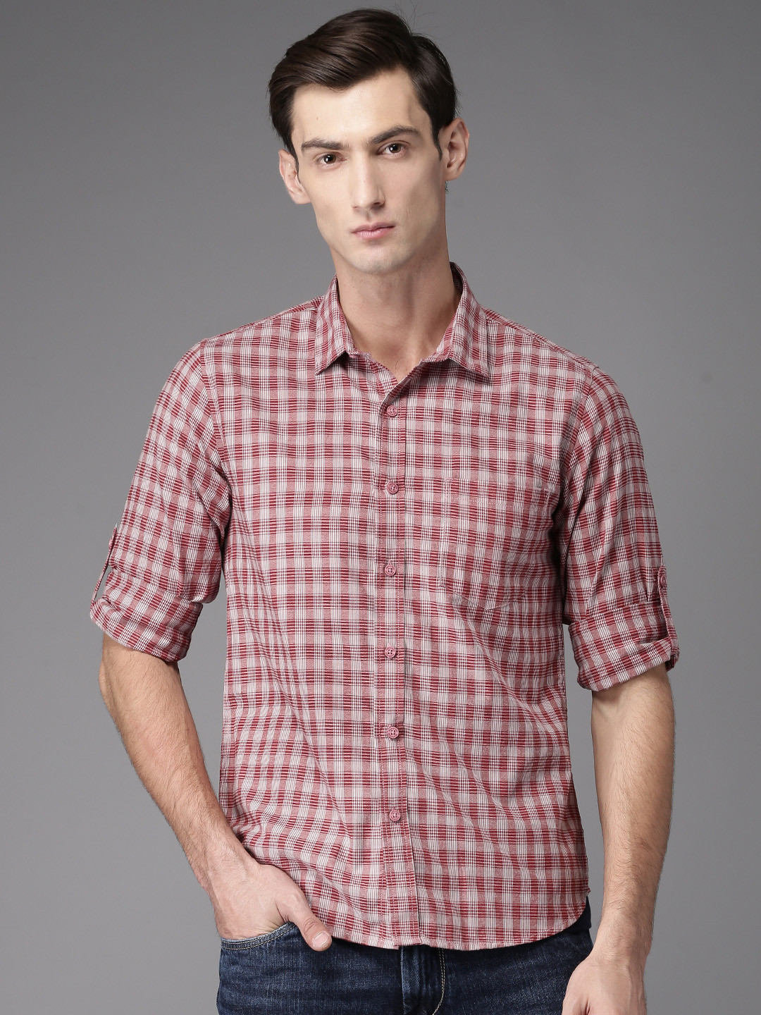 Buy HERE&NOW Men Red & White Checked Casual Shirt - Shirts for Men ...