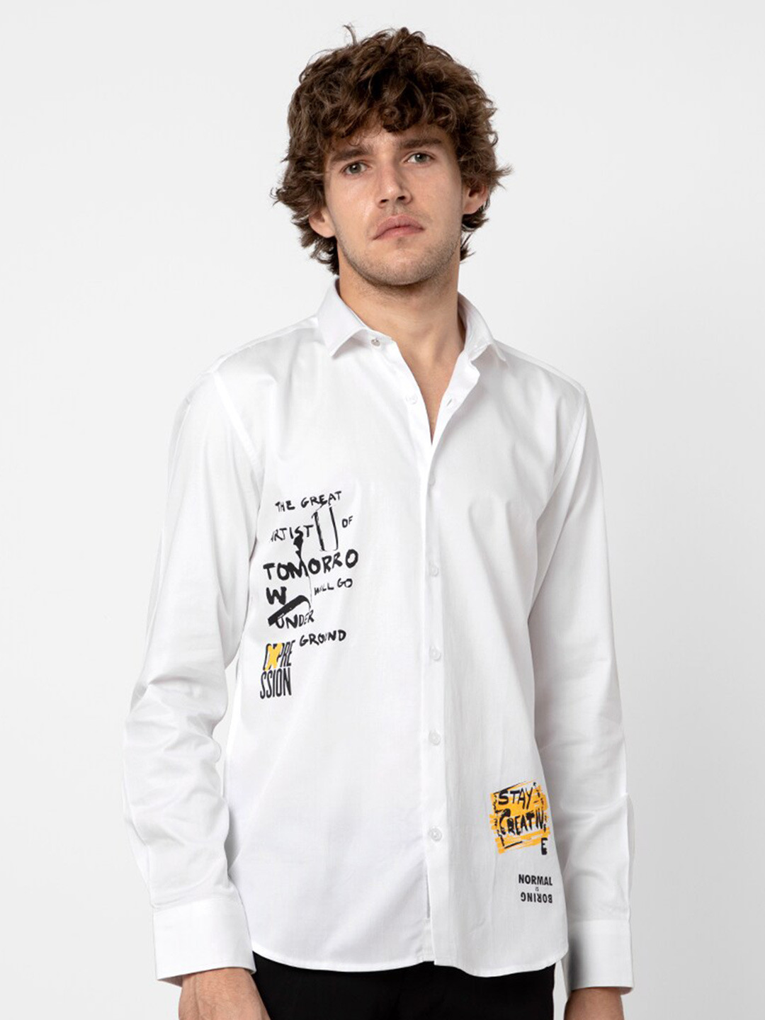 Buy Snitch Men White Slim Fit Printed Casual Shirt - Shirts for Men ...