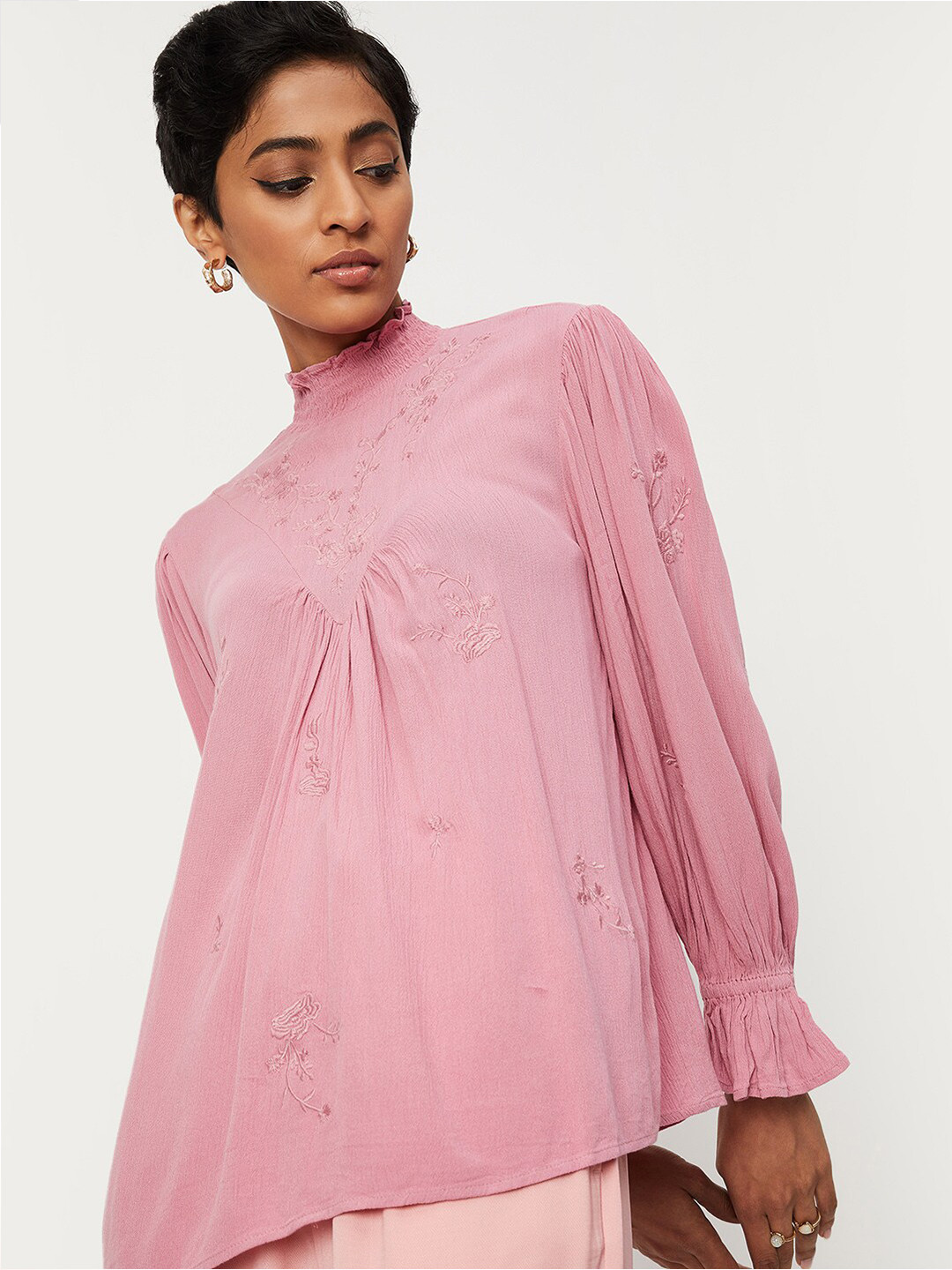 Buy Max Pink Mandarin Collar Top - Tops for Women 21258364 | Myntra