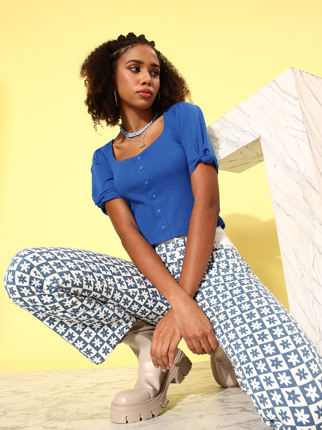 Buy Mast & Harbour Deep Ocean Blue Self Design 90's Hollaback Scoop ...