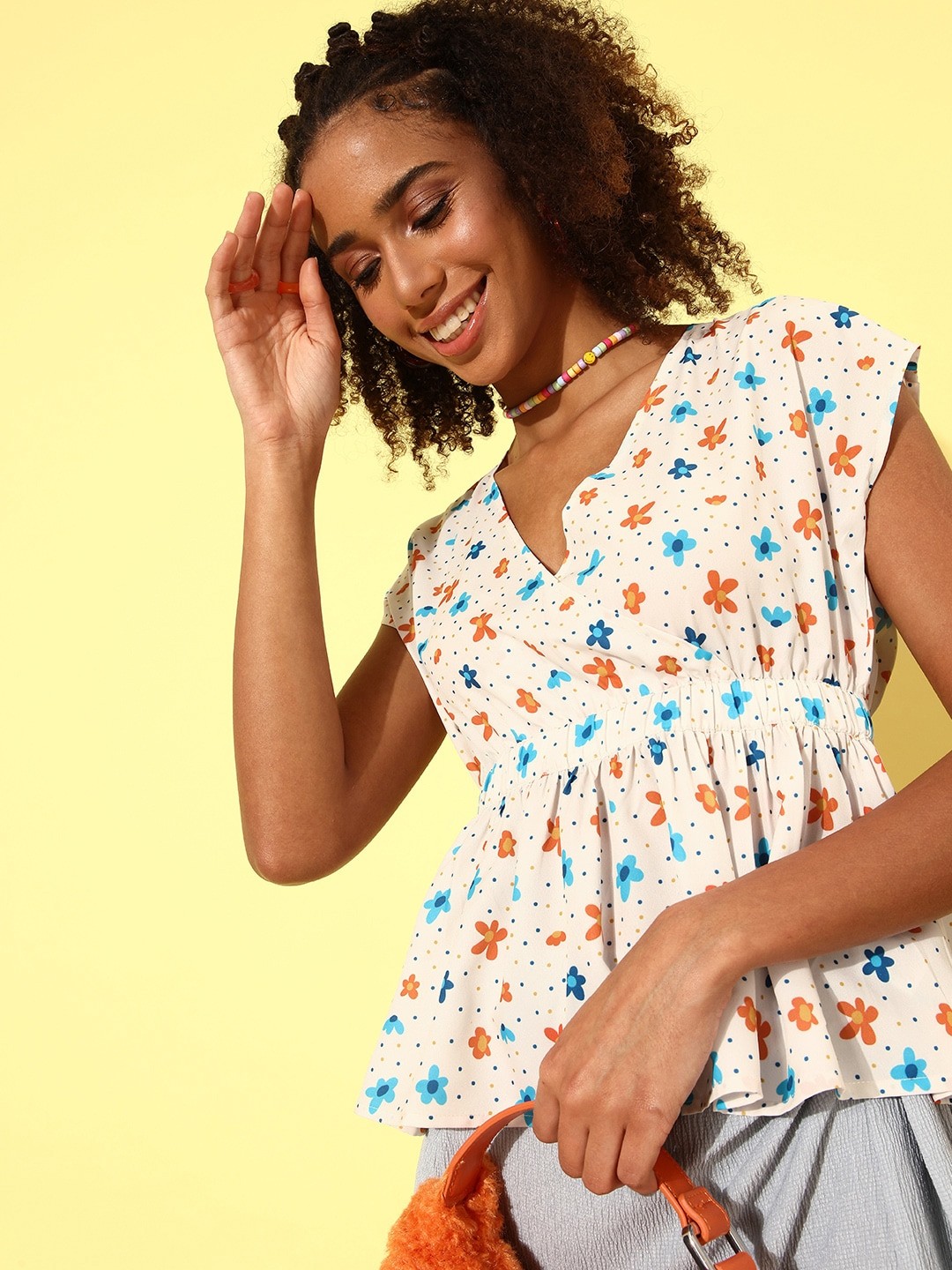 Buy Mast And Harbour V Neck Floral Print Extended Sleeves Peplum Top