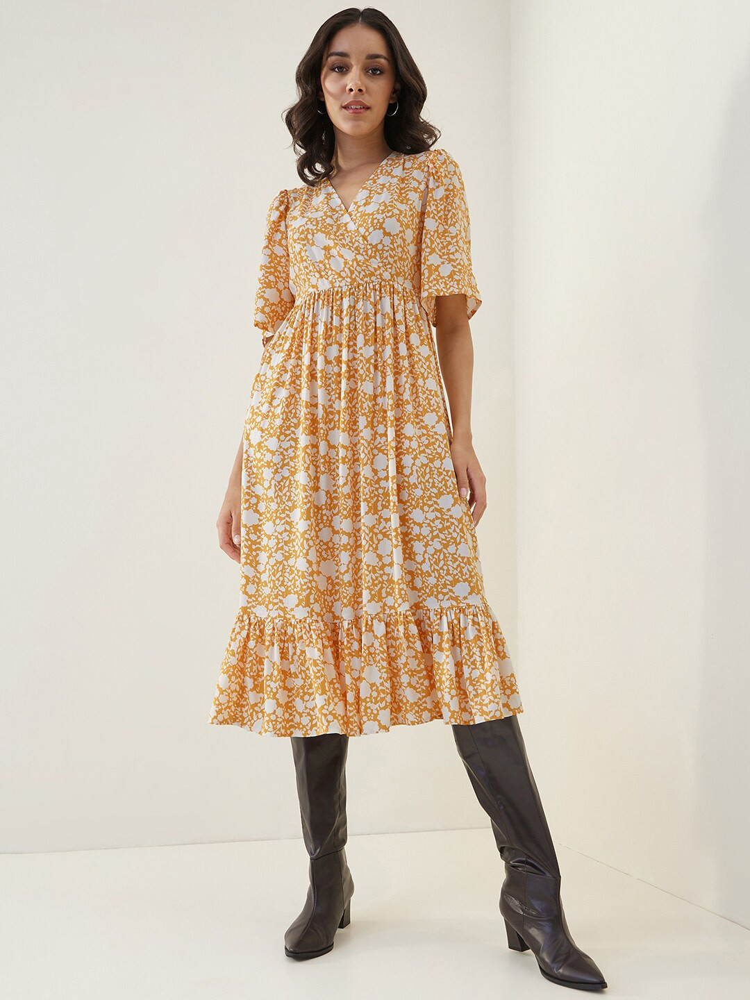 Buy FEMMELLA Floral Printed Wrap Tiered Midi Dress - Dresses for Women ...