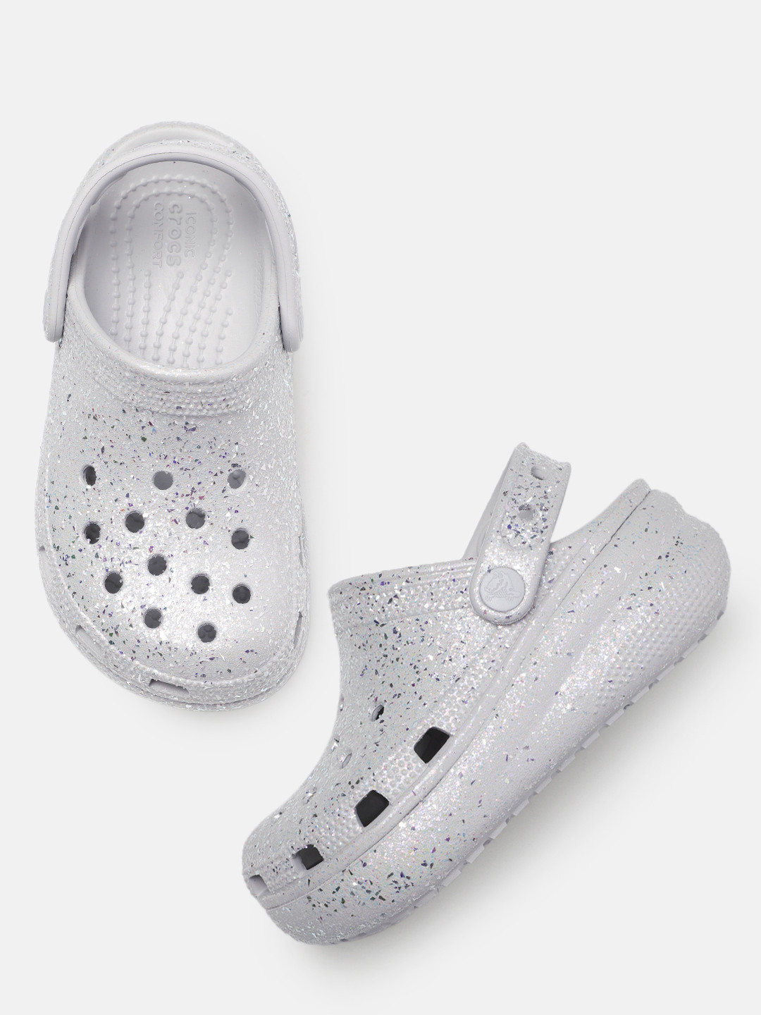 Buy Crocs Unisex Kids Grey Glittery Embellished Croslite Clogs - Flip ...