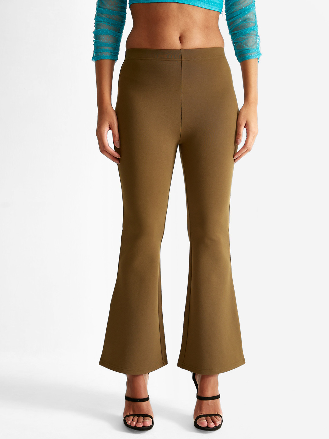 Buy COVER STORY Women Smart Flared High Rise Easy Wash Trousers ...