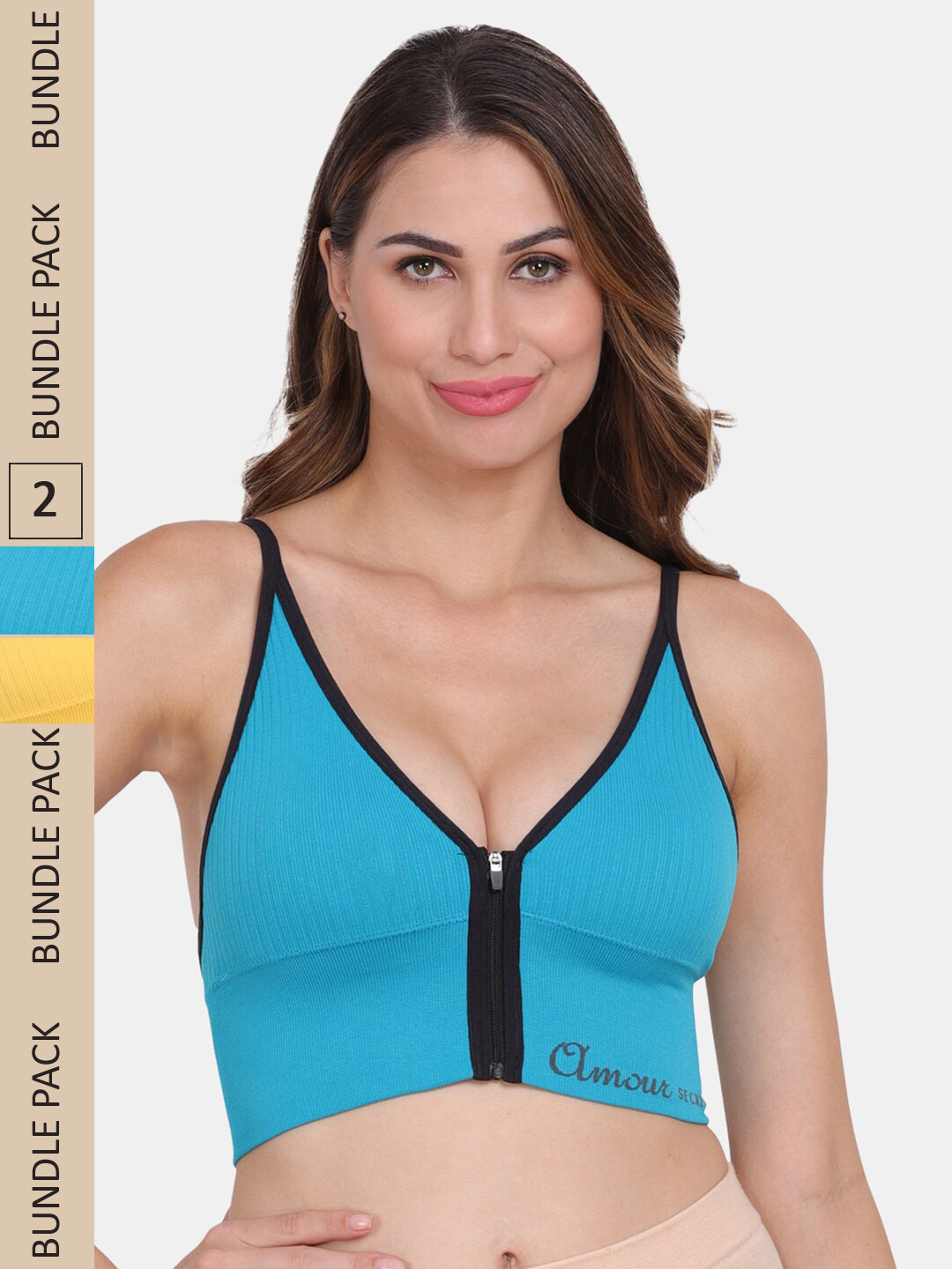 Buy Amour Secret Pack Of 2 Anti Odour Lightly Padded Front Zipper Open Sports Bra - Bra for ...
