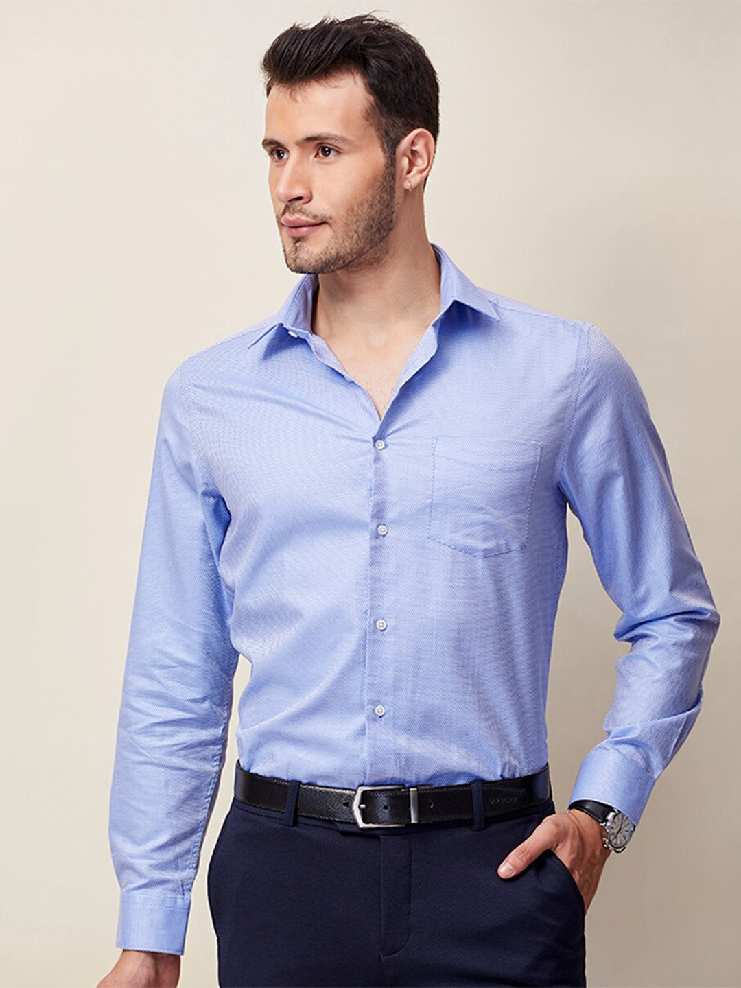 Buy J Hampstead Men Self Design Cotton Slim Fit Long Sleeves Formal ...