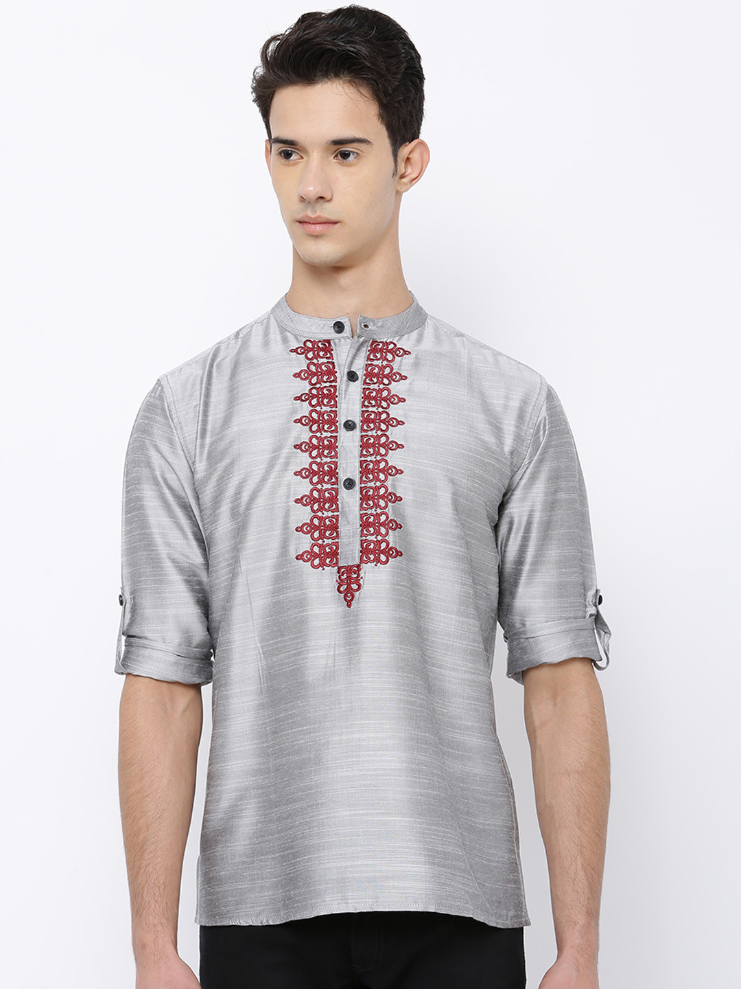 Buy Svanik Men Grey Solid Straight Kurta - Kurtas for Men 2126801 | Myntra
