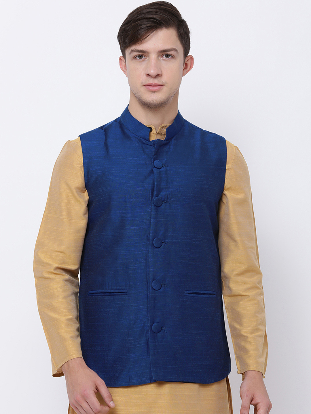 Buy Svanik Blue Solid Slim Fit Nehru Jacket - Nehru Jackets for Men ...