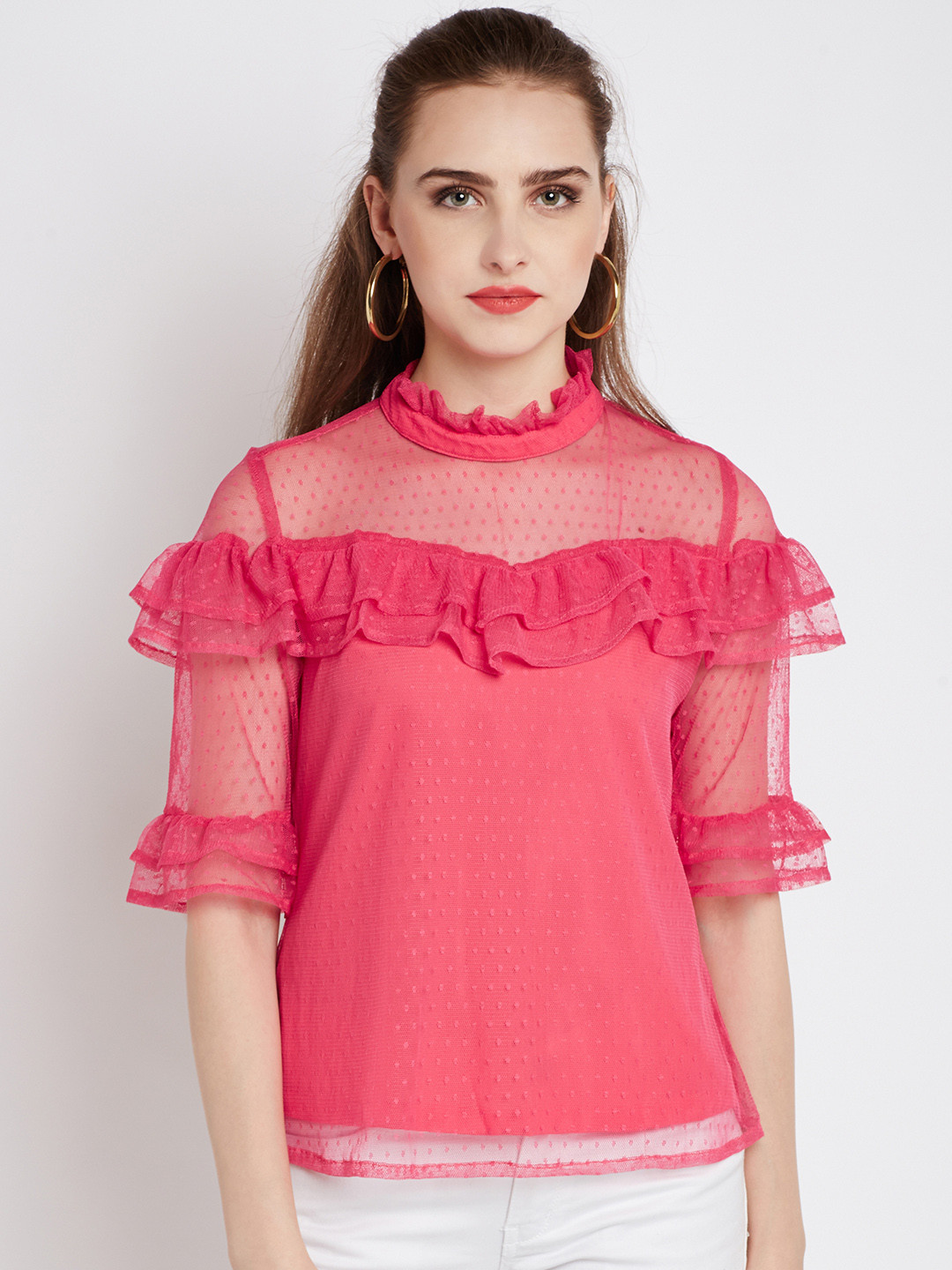 Buy RARE Women Pink Solid Lace Top - Tops for Women 2127350 | Myntra