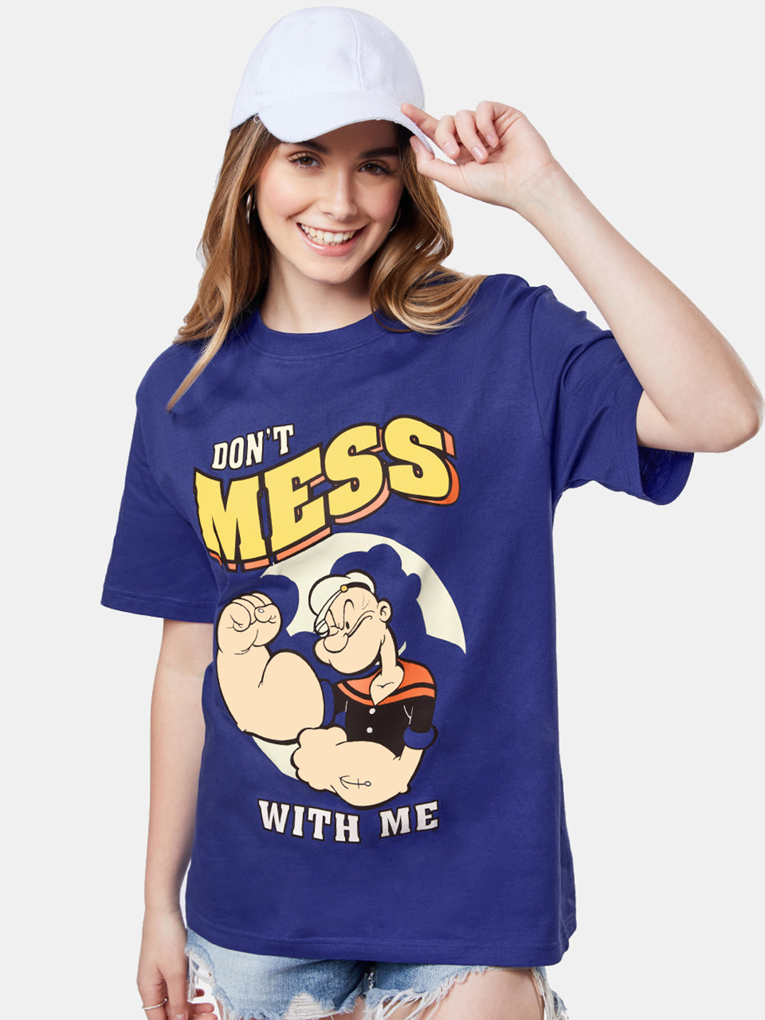 Buy The Souled Store Popeye: Don't Mess With Me Blue Boyfriend T Shirts ...