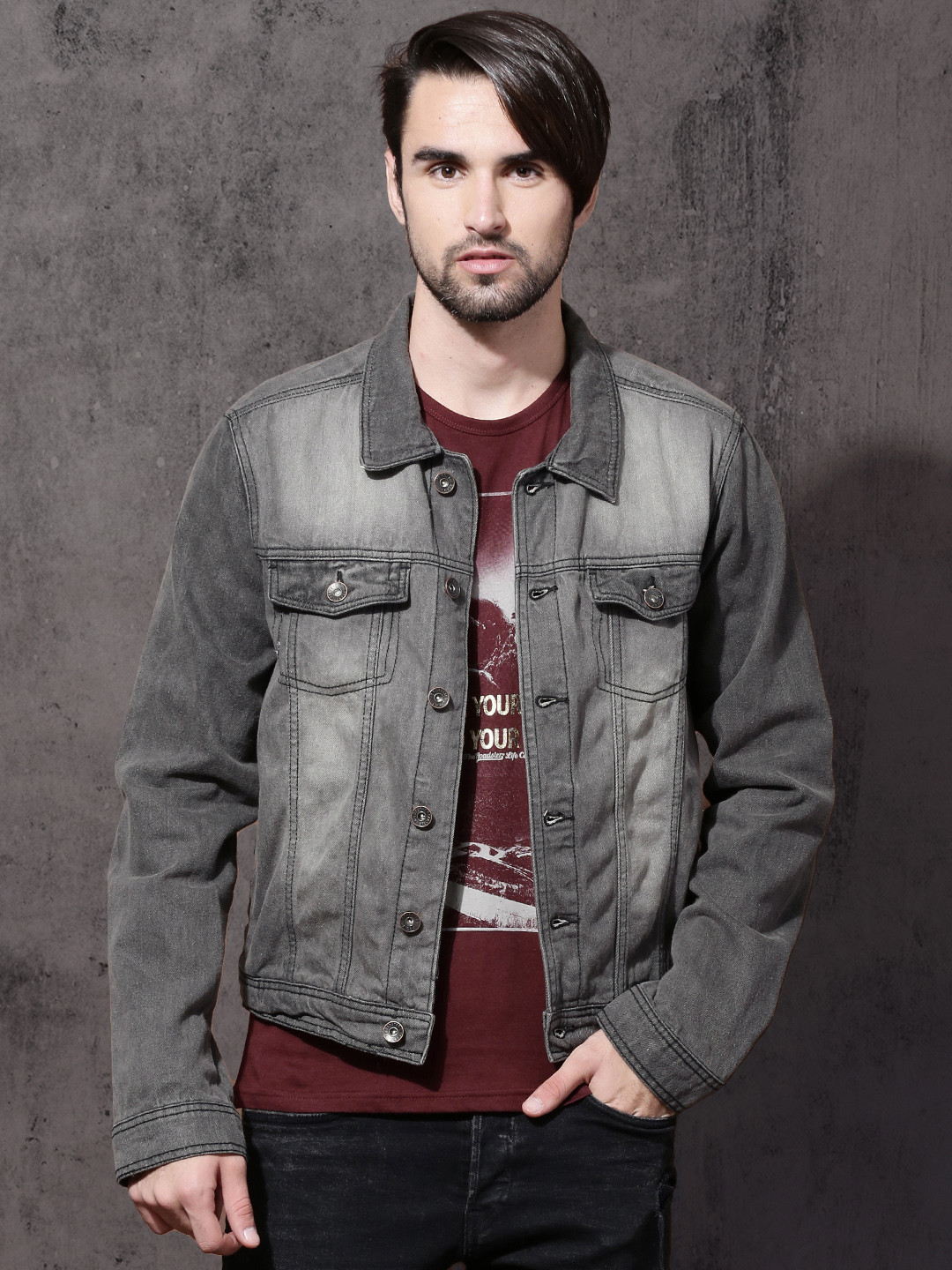 Buy RDSTR Men Grey Faded Denim Jacket - Jackets for Men 2128115 | Myntra