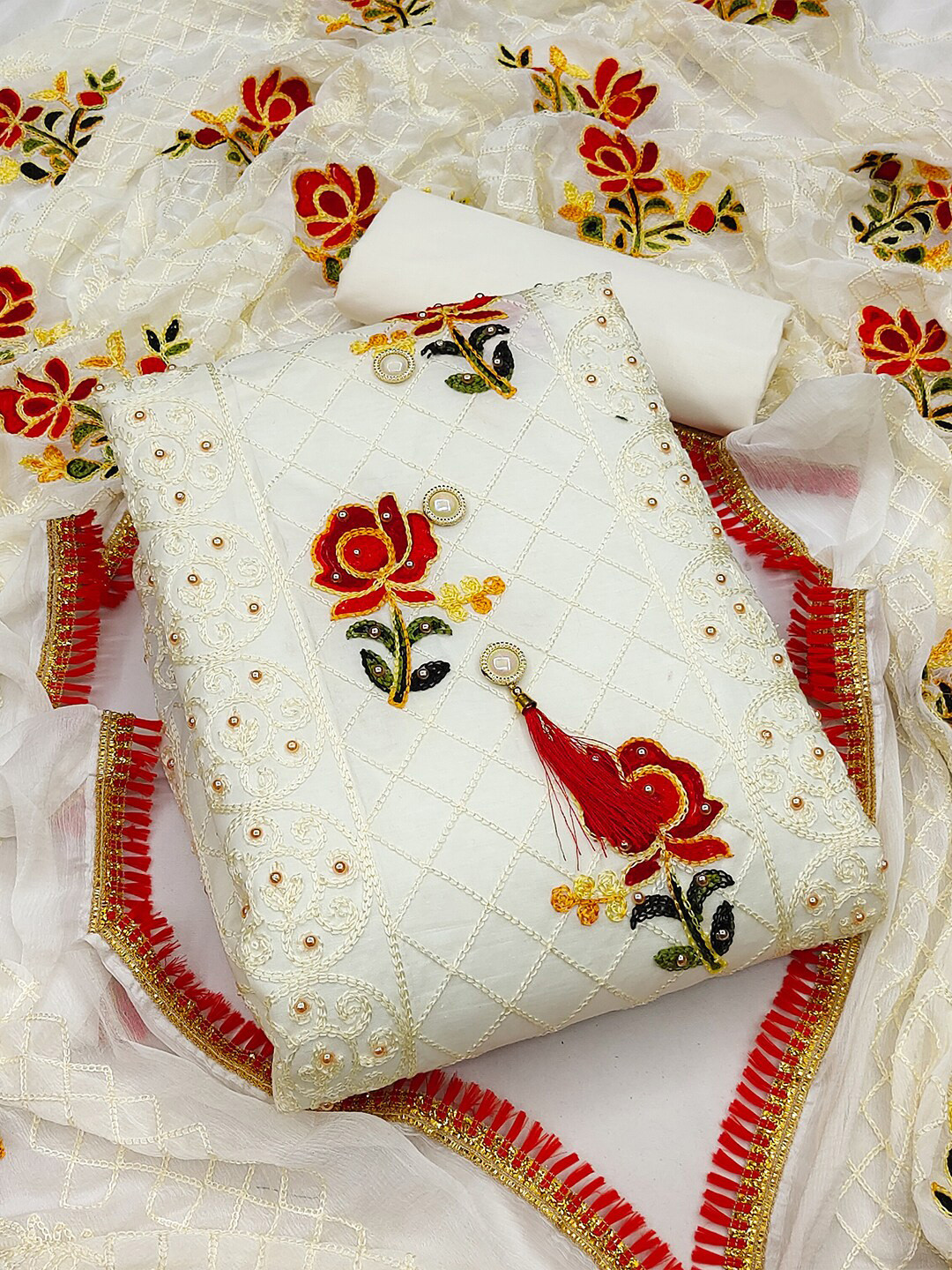 Buy GUNVANTI FAB Embroidered Unstitched Dress Material - Dress Material ...